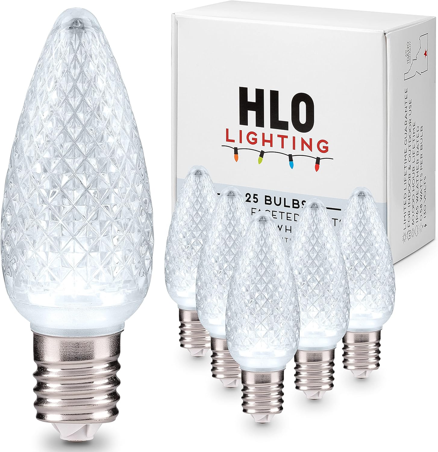 HLO Lighting Set of 25 Cool White C9 Faceted LED Christmas Light Bulbs ...