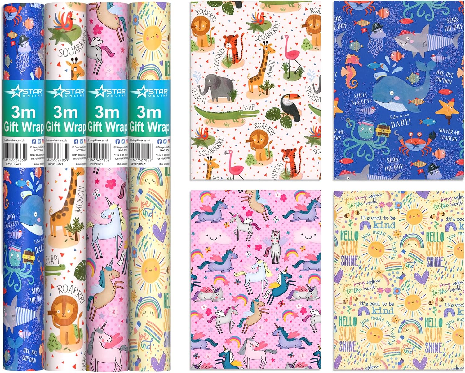 Cute Birthday Wrapping Paper Rolls for 70cm x 300cm X 4 Design Supplied ...