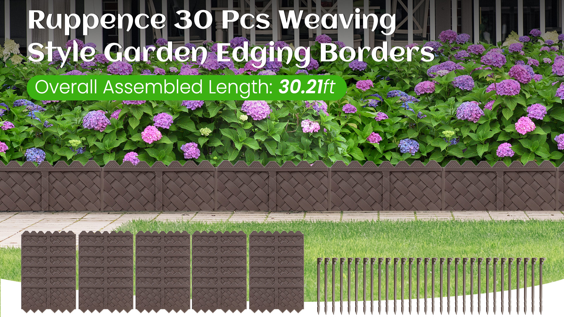 No Dig Flower Bed Border 30ft Weaving Design With Stakes 30-Pack ...