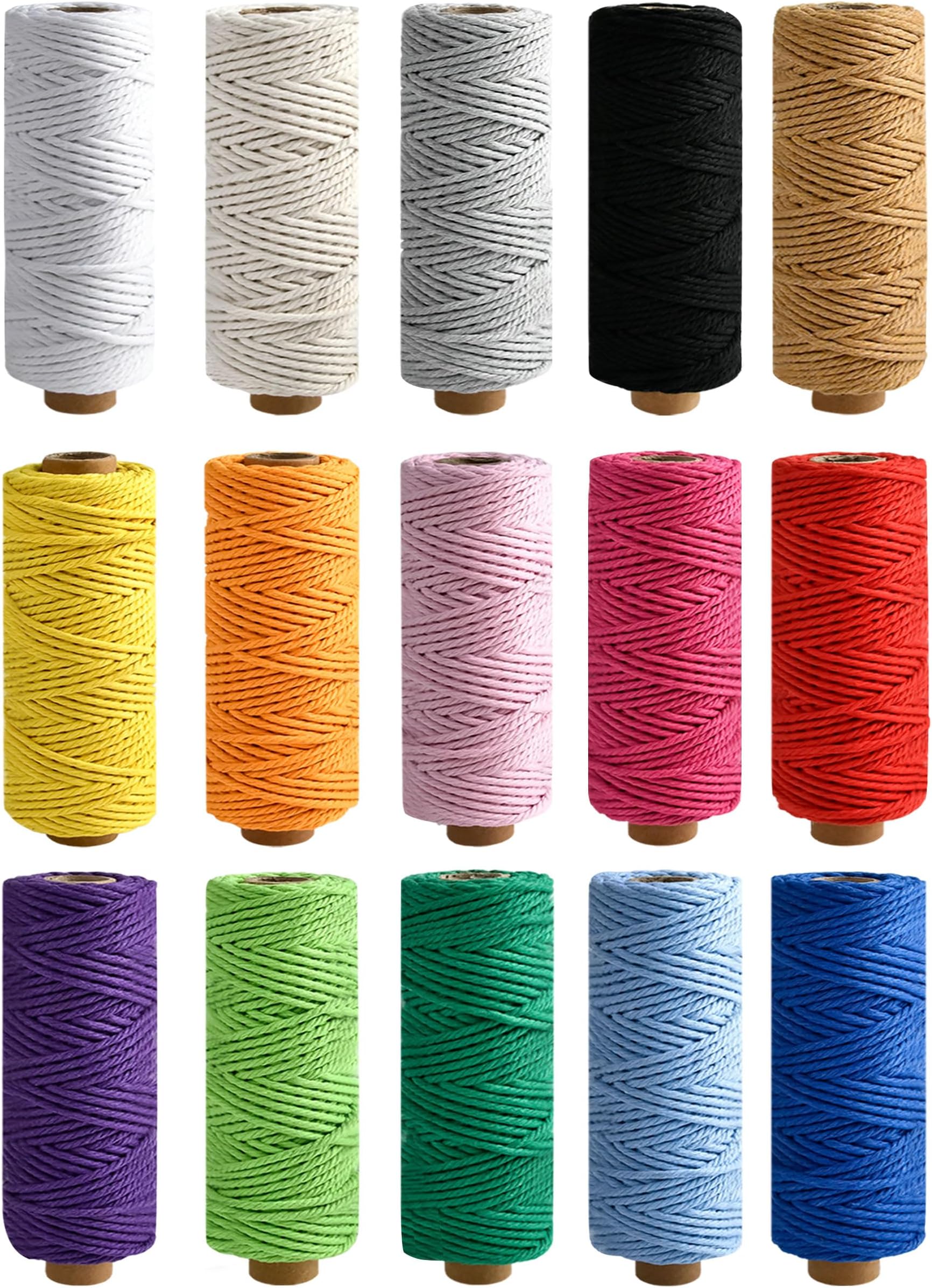 18 Rolls Macrame Cord 2 mm x 576 Yards, 4 Strand Twisted Soft Colored ...