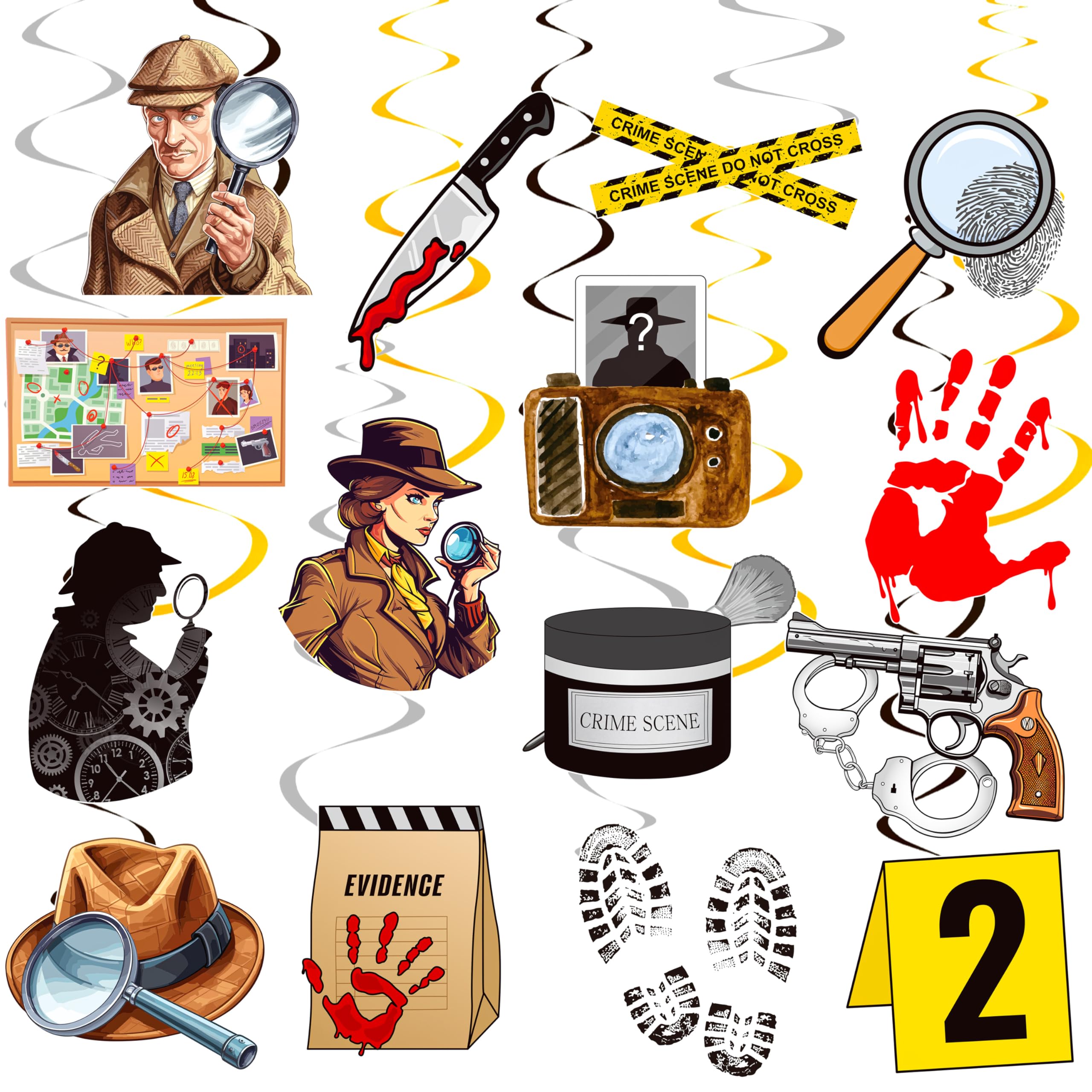 Amazon.com: Detective Party Hanging Swirls Detective Birthday Party ...