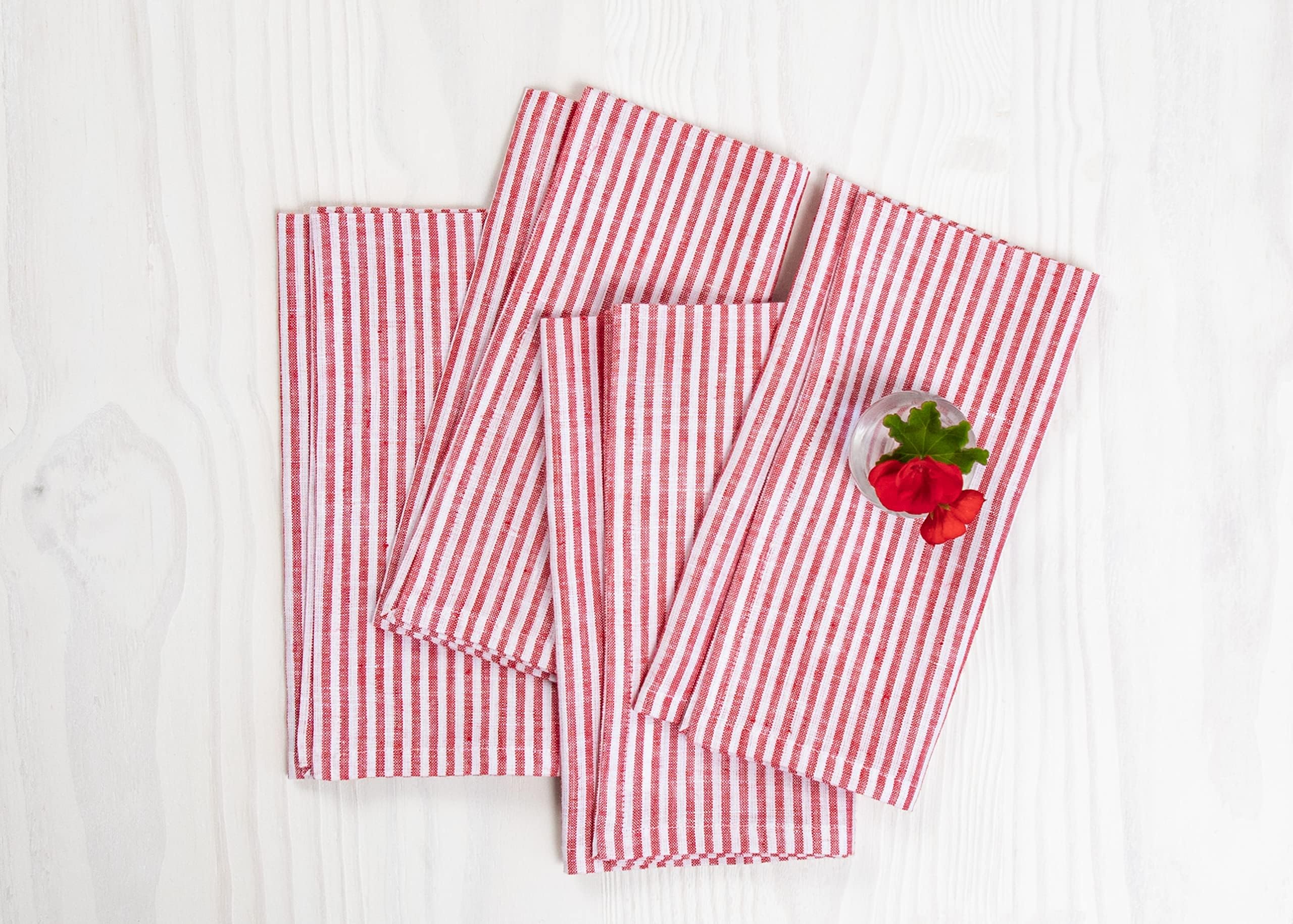 Amazon.com: Red and White Ticking Stripe Woven Cotton Fabric Napkins 18 ...