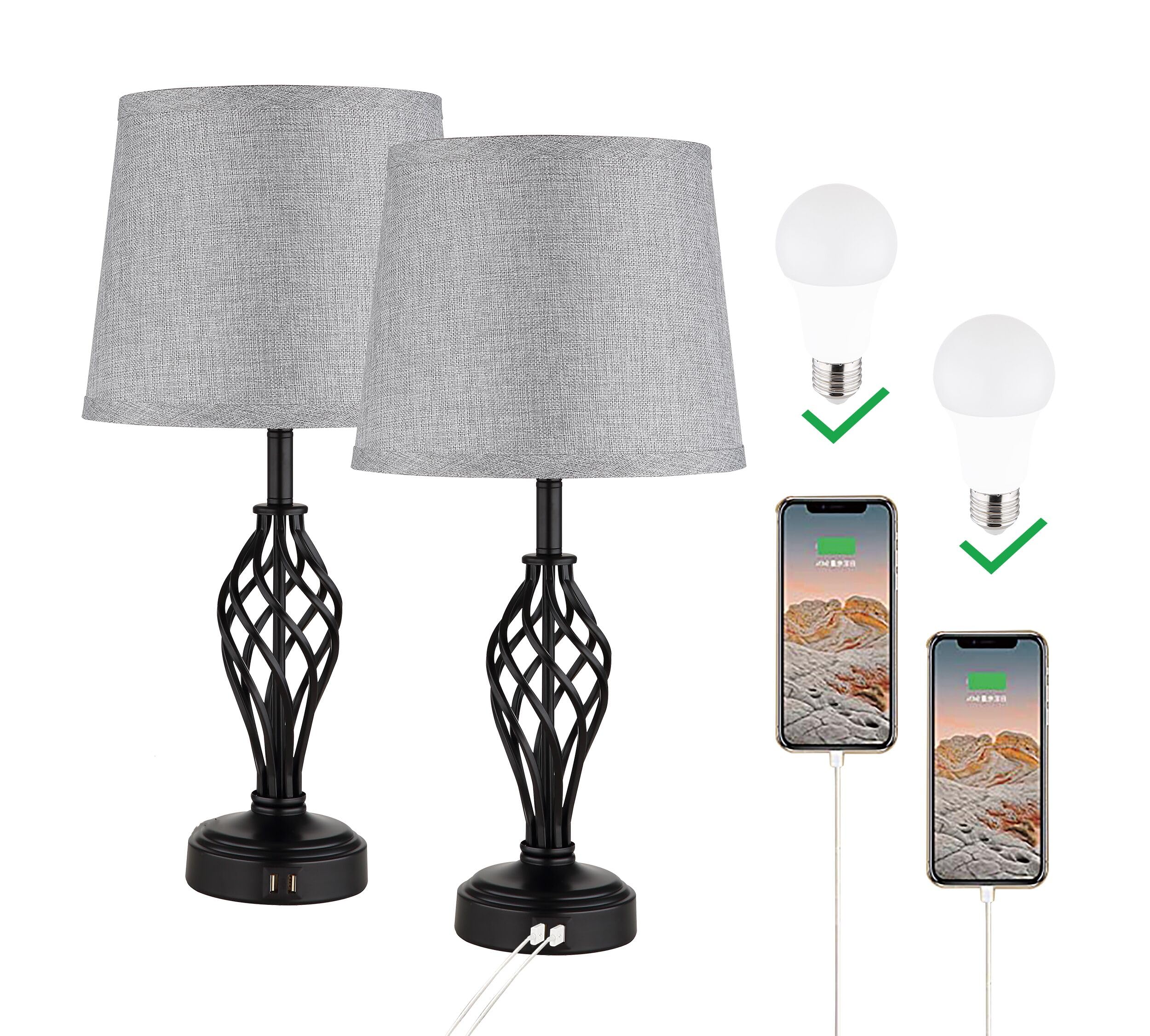 Ruiever Charging Table Lamps Set of 2, nightstand lamp with USB Ports ...