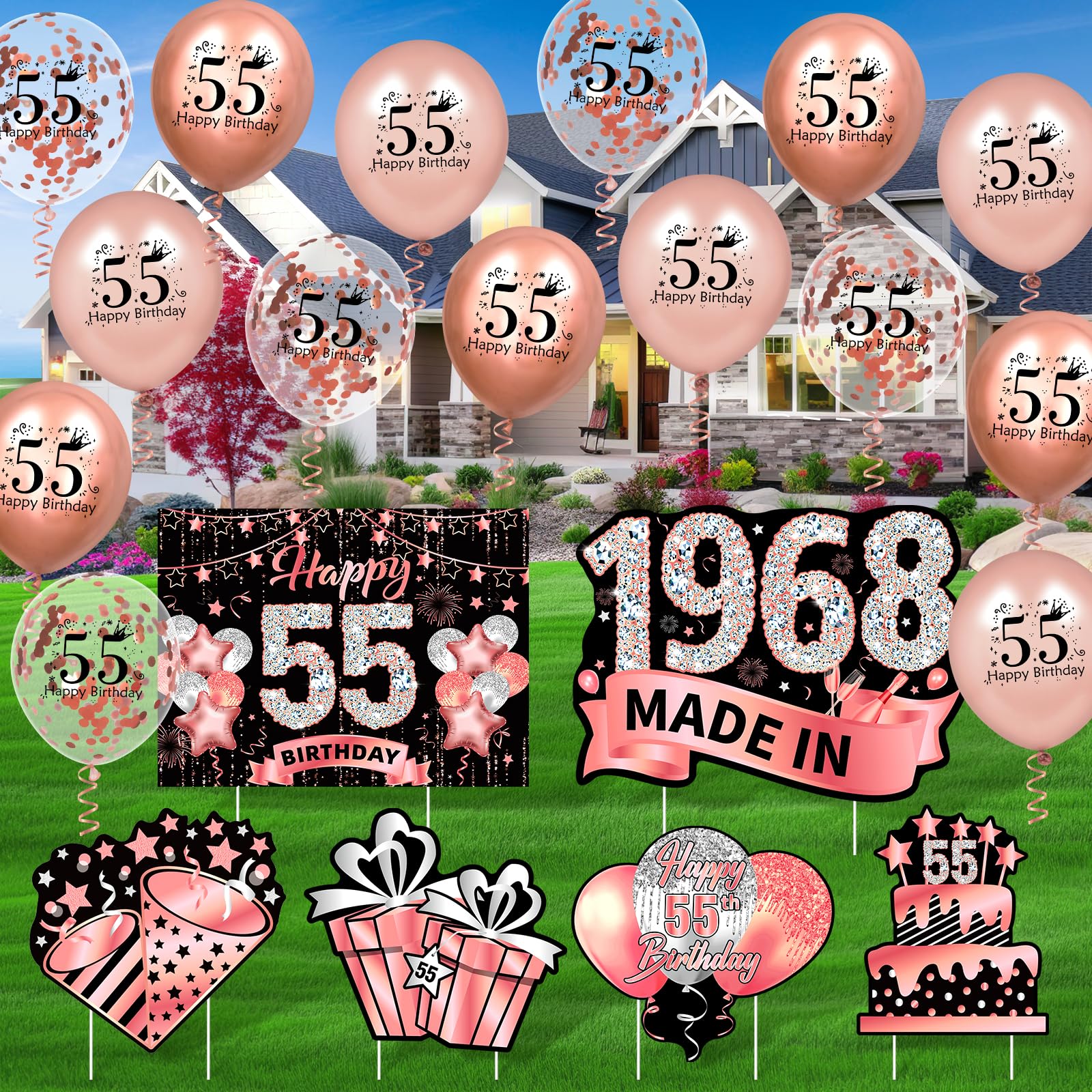 Amazon.com: Rose Gold 55th Birthday Decorations for Women 6Pcs 55th ...