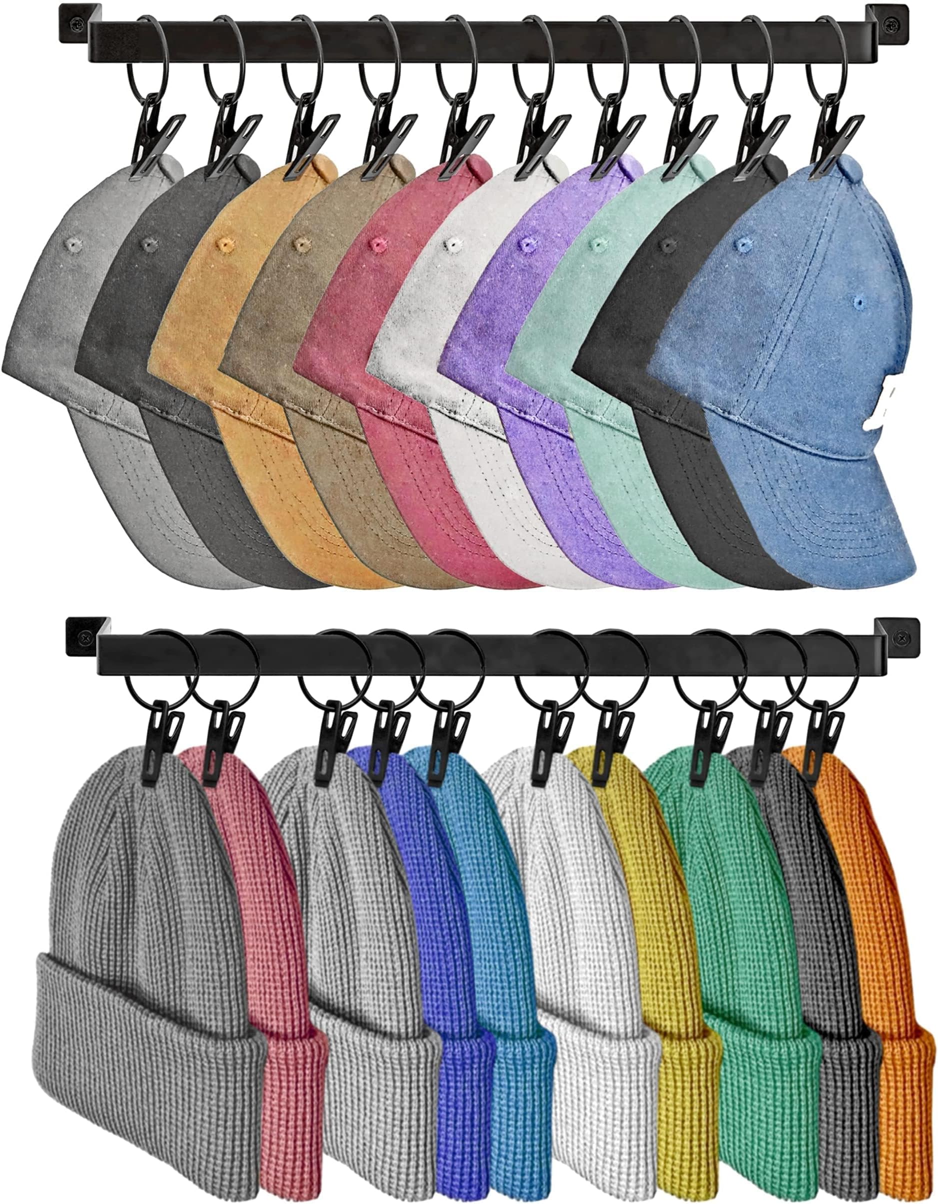 Amazon.com: YEAVS Hat Rack for Wall Baseball Cap Set of 2, Metal Hat ...
