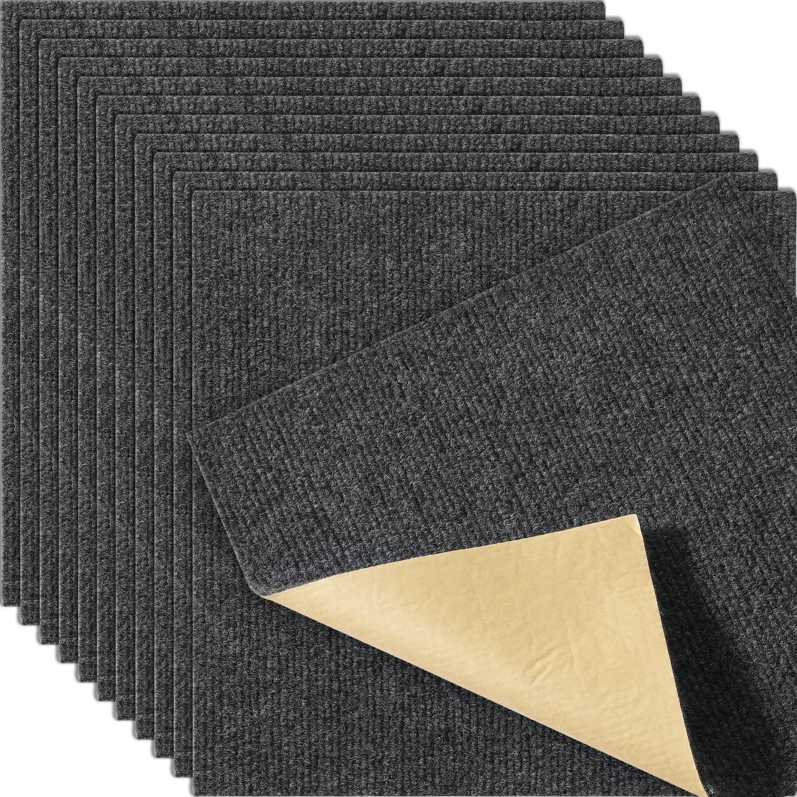 Livelynine Black Carpet Tiles Peel and Stick with Padding 4-Tiles 12x12 ...