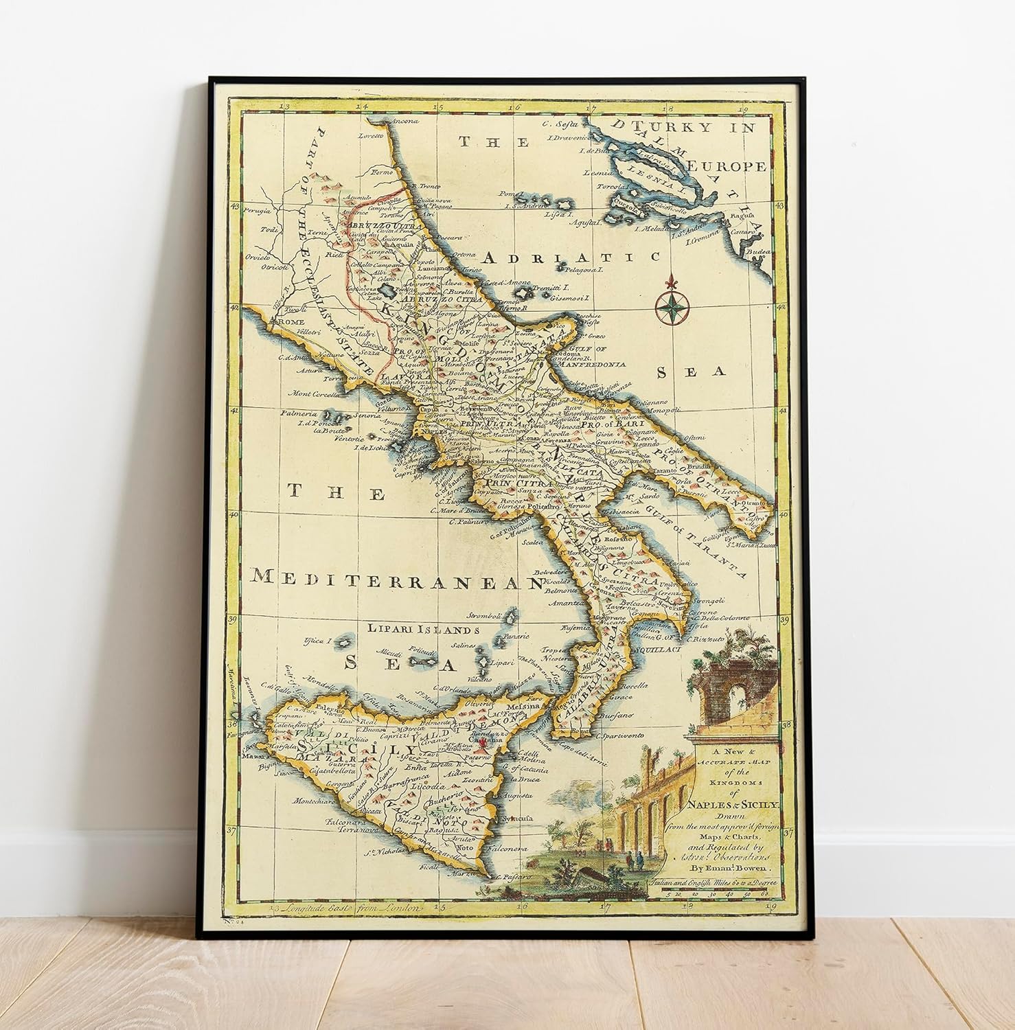 Amazon.com: 1744 Map of Southern Italy the Kingdoms of Naples Sicily Italian Decor Unframed ...