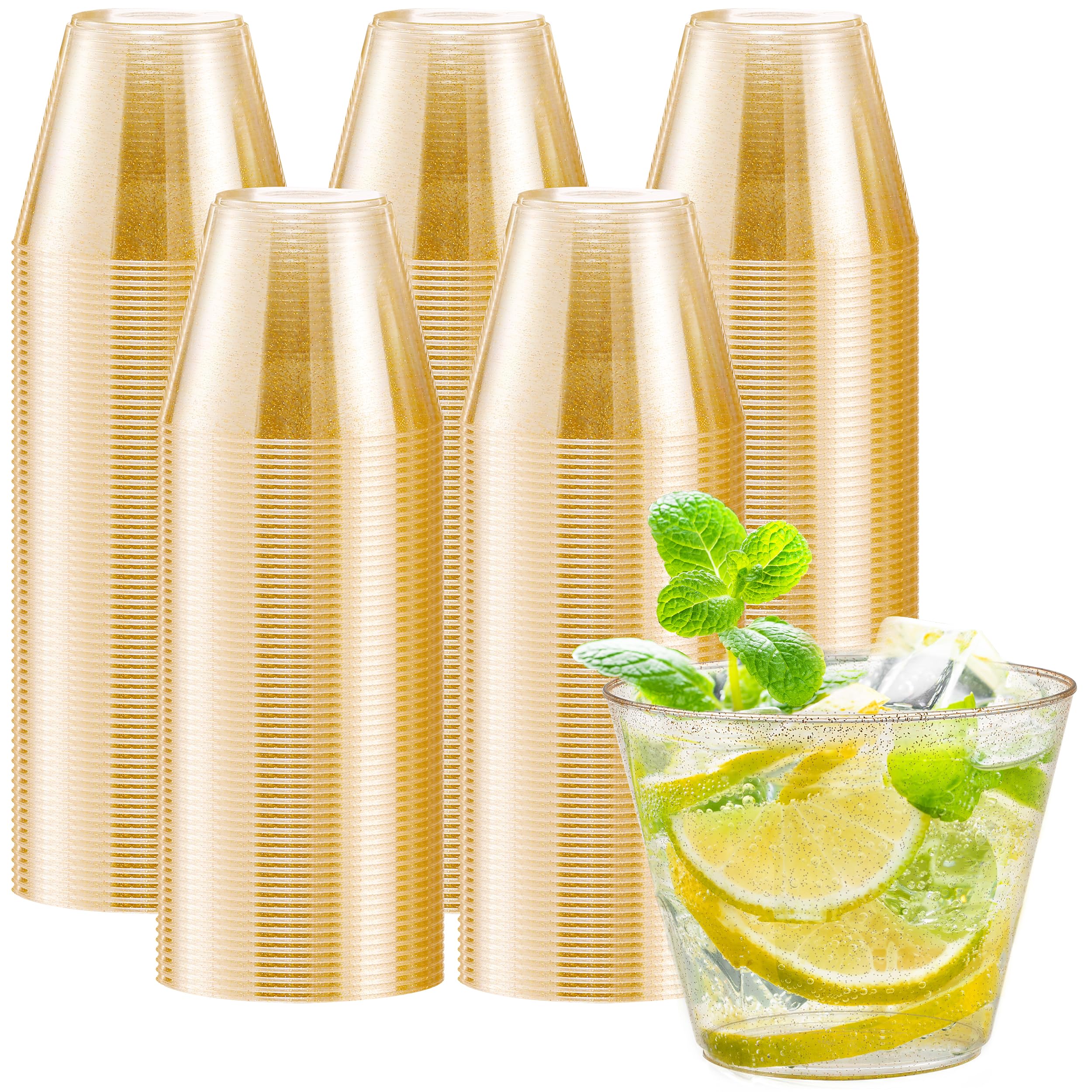 Amazon.com: Lamosi 9 OZ 300 Pack Gold Plastic Cups, Disposable Gold ...