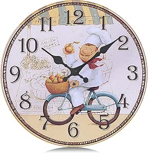 Lafocuse 12 Inch Silent Yellow Kitchen Wall Clock Chef, Decorative ...