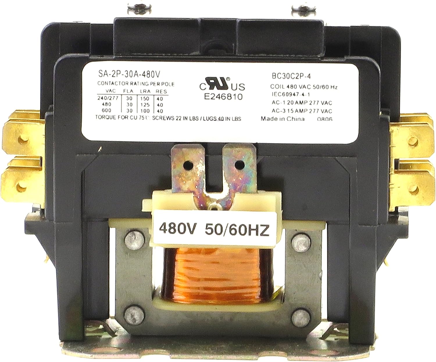 Amazon.com: CN-PBC302-480V DEFINITE PURPOSE CONTACTOR 30AMP 2POLE 480V ...