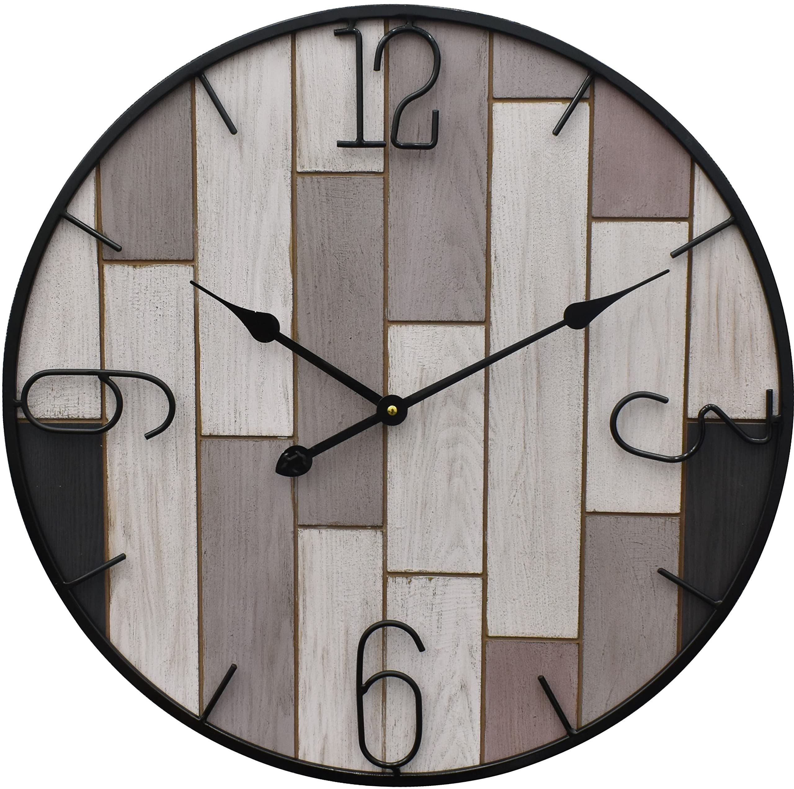 Oldtown Clocks 18" Metal Frame Number Multi-Color Mosiac Brown Wooden ...