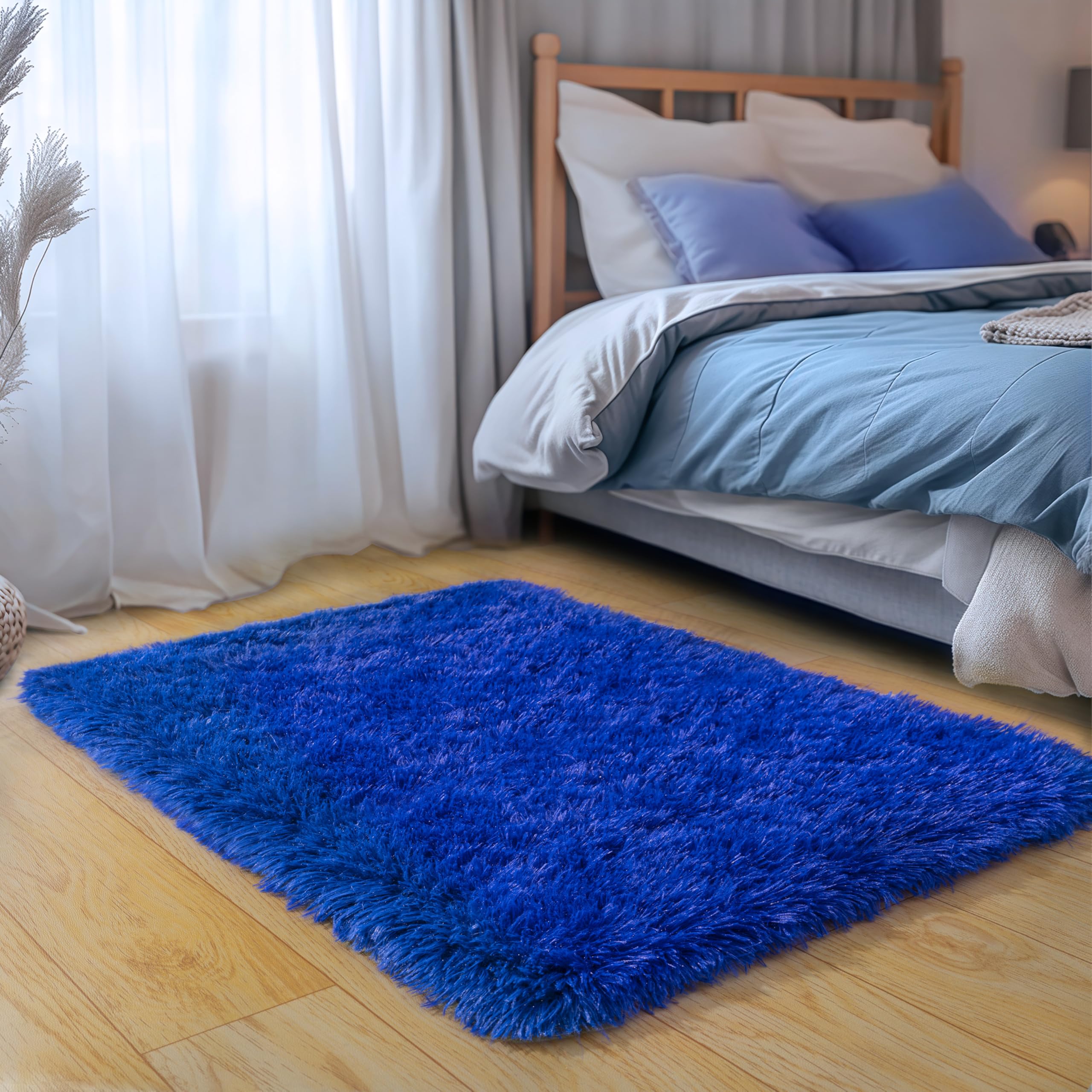 Amazon.com: plumlik Small Throw Shag Rug for Bedroom, 2x3 Blue Fuzzy ...
