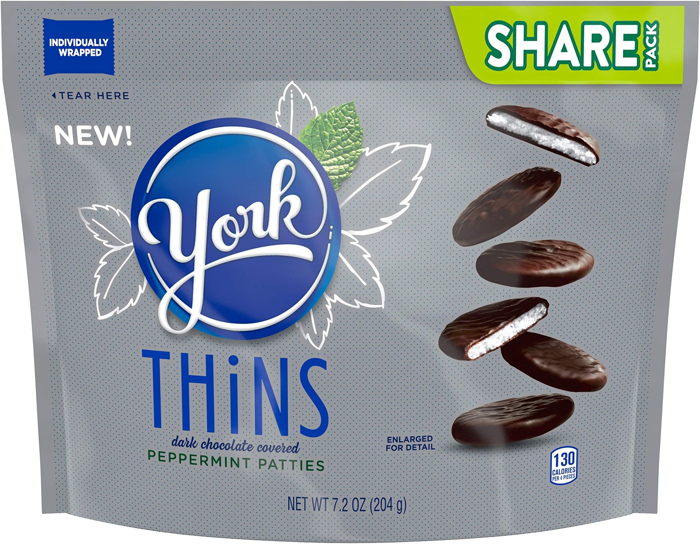 Amazon.com : YORK THiNS Dark Chocolate Peppermint Patties, Candy Share Packs, 7.2 oz (8 Count ...