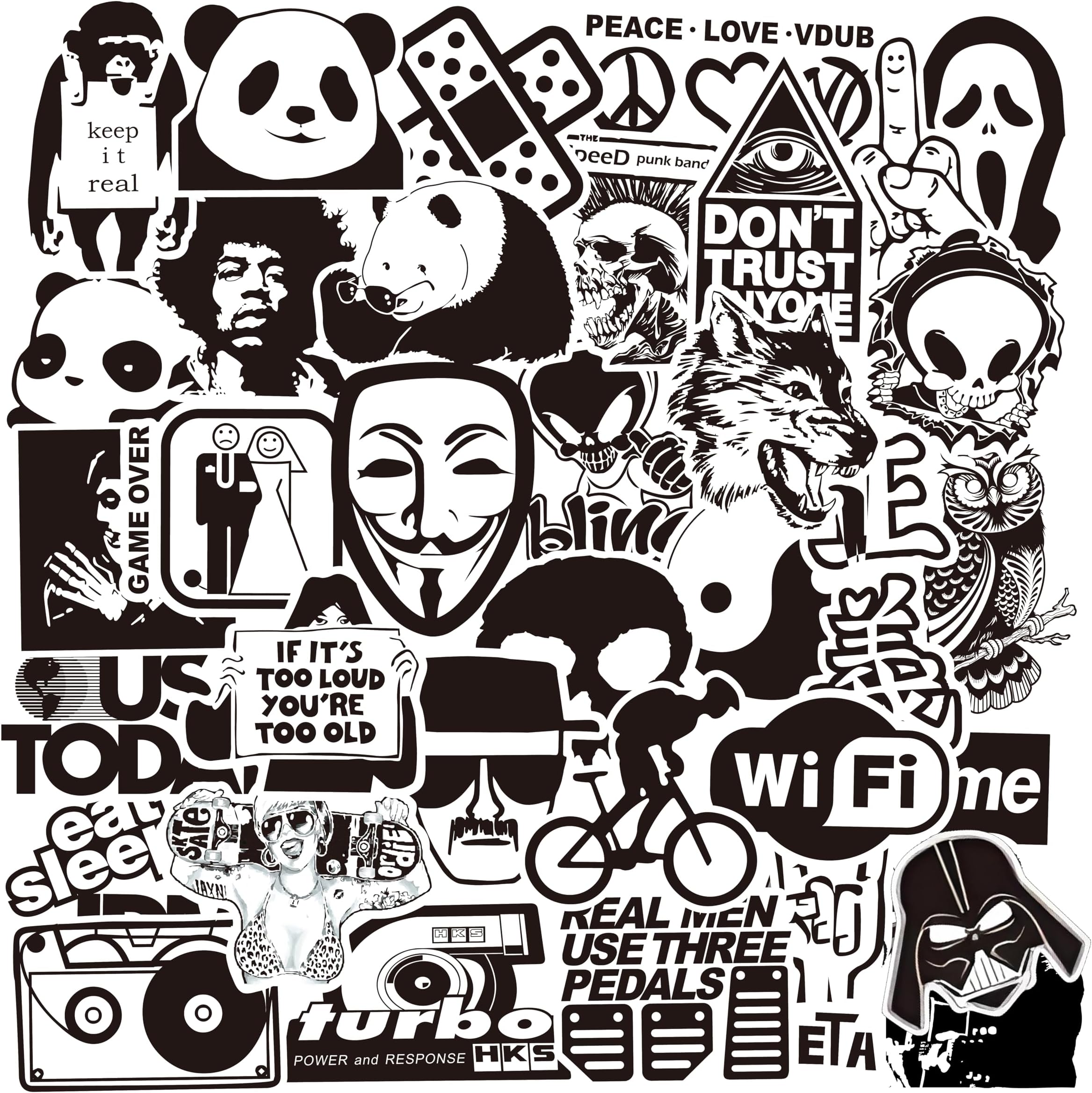 Amazon.com: 100pcs Black and White Stickers Cool Skateboard Stickers ...