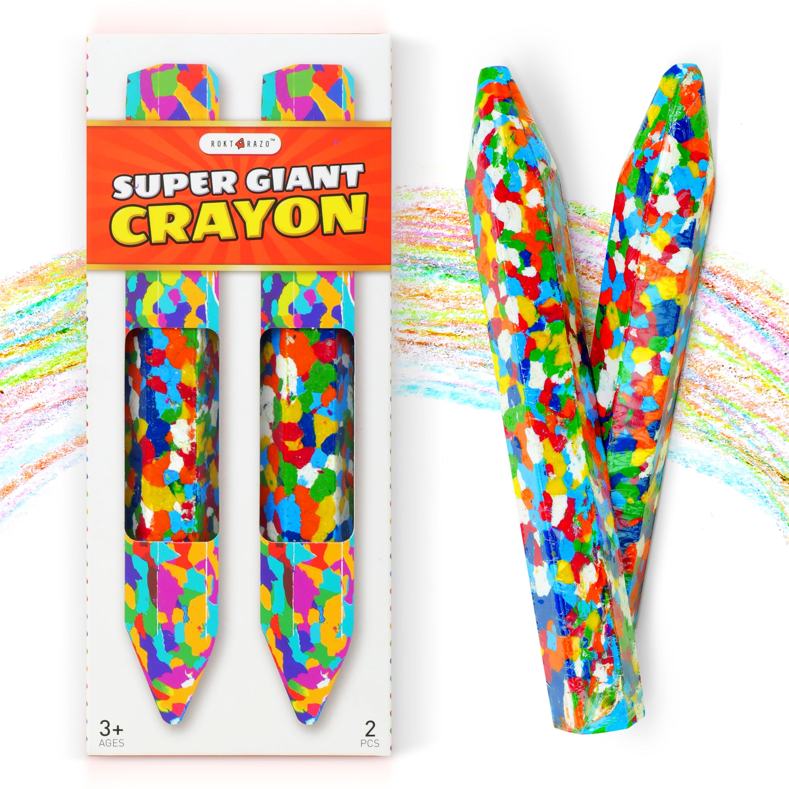 Amazon.com: Multicolor Crazy Giant Crayon Pack, 2PC, 8 inches Long ...