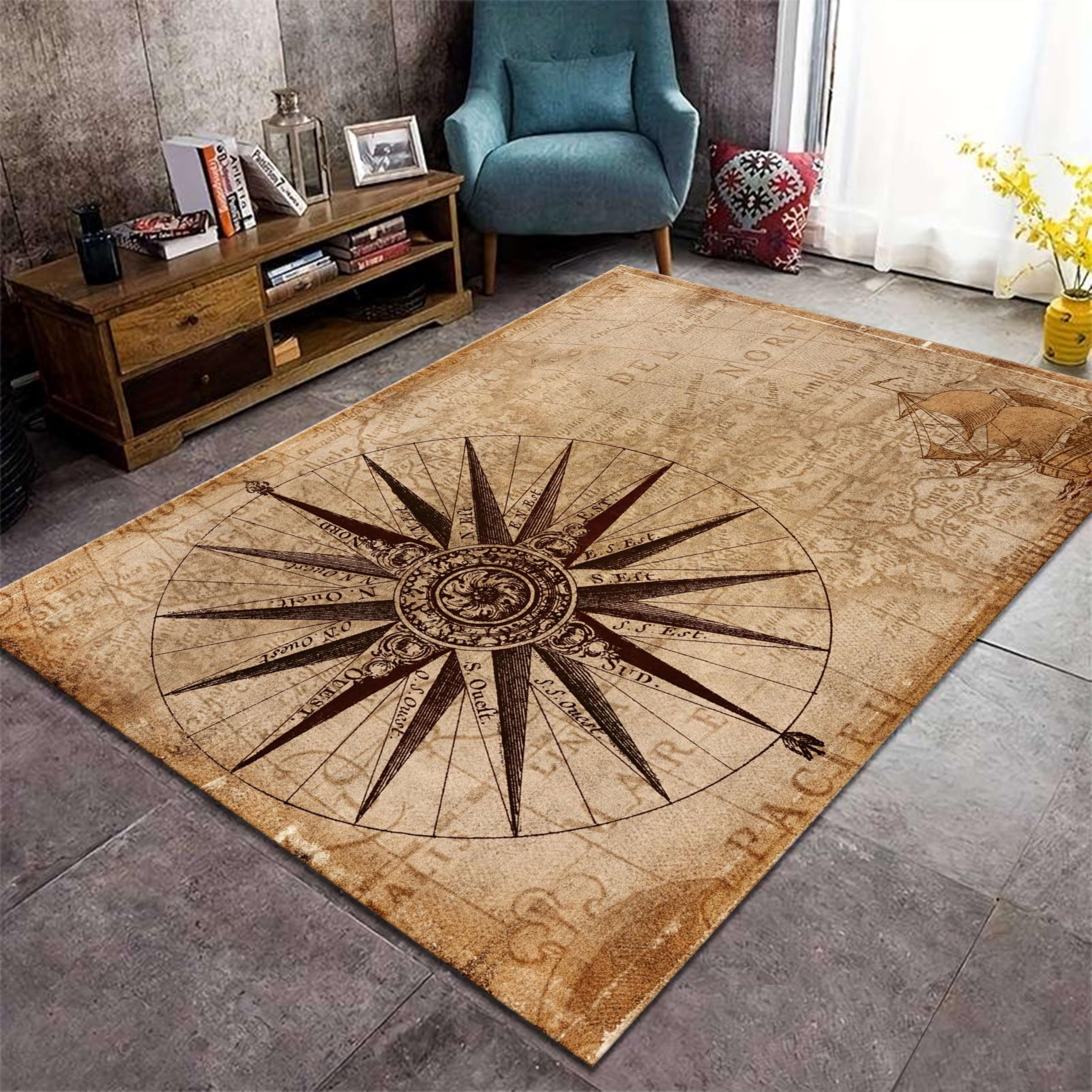 Amazon.com: HONGXIU Nautical Dial Compass Area Rug,5x7ft， Vintage World ...