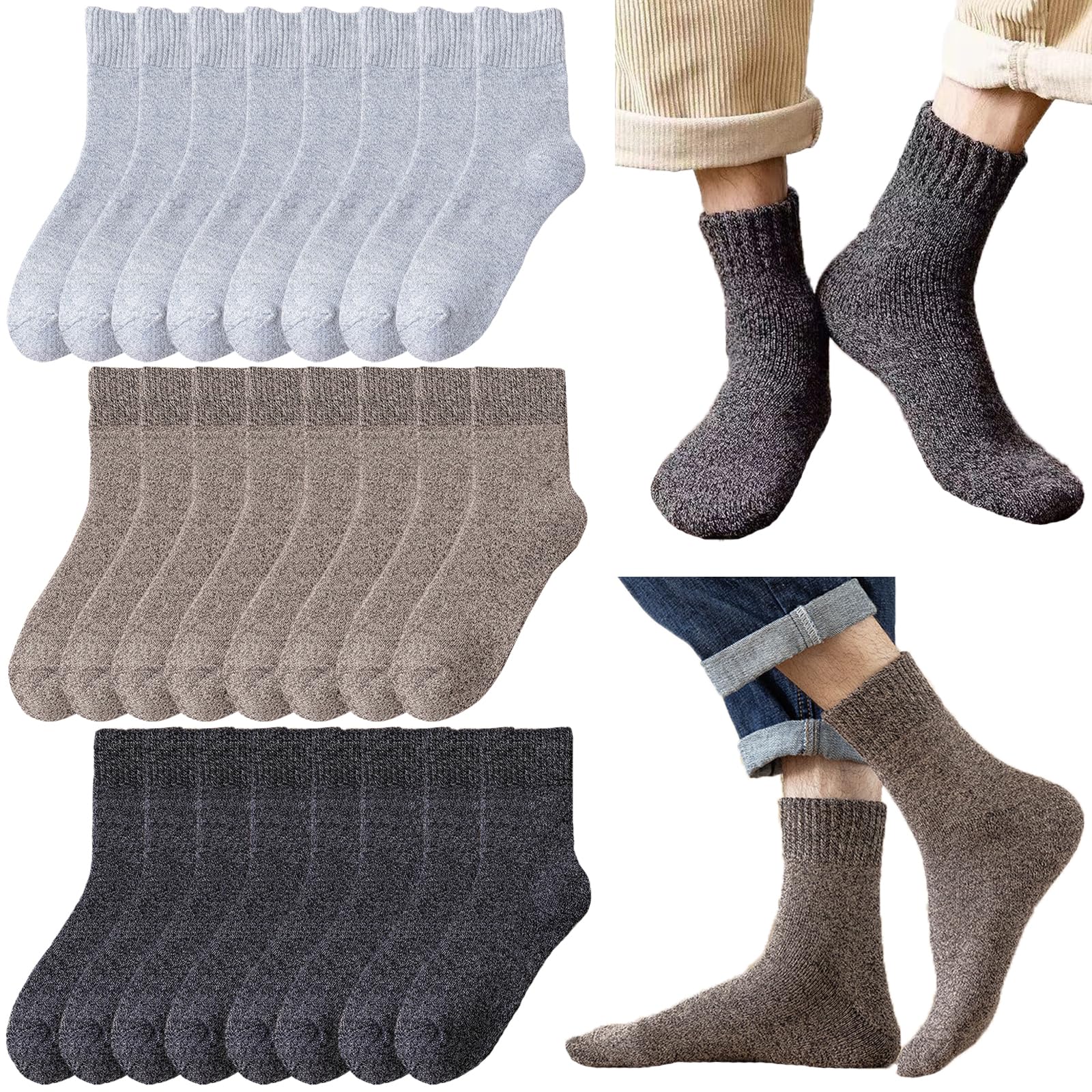 Amazon.com: Looknniy 12 Pack Mens Winter Socks Thick Knit Wool Sock Set ...