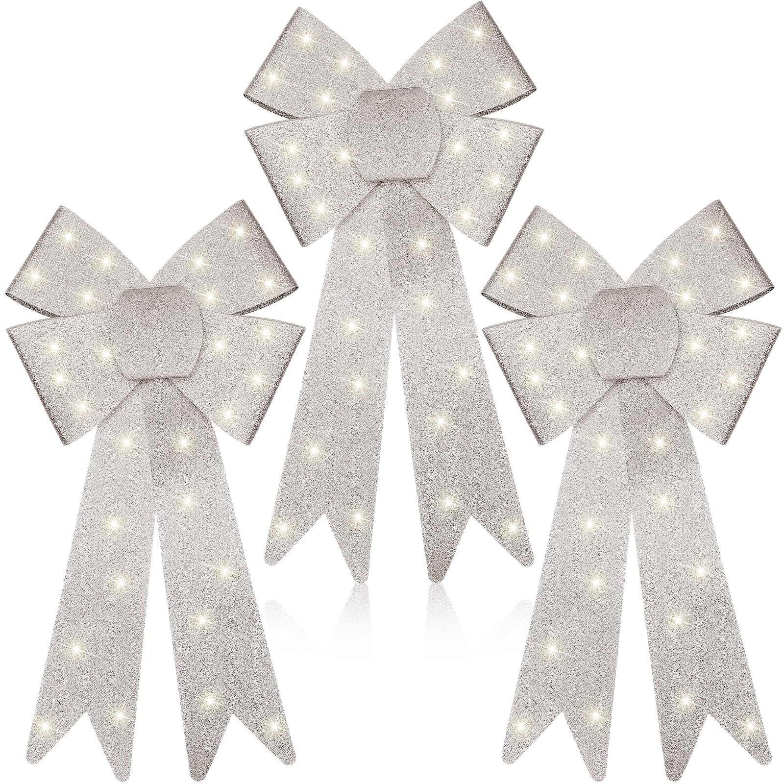 Amazon.com: Liliful 3 Pcs LED Christmas Wreath Bow Outdoor Lighted Bows 18 x 10 Inch Large ...