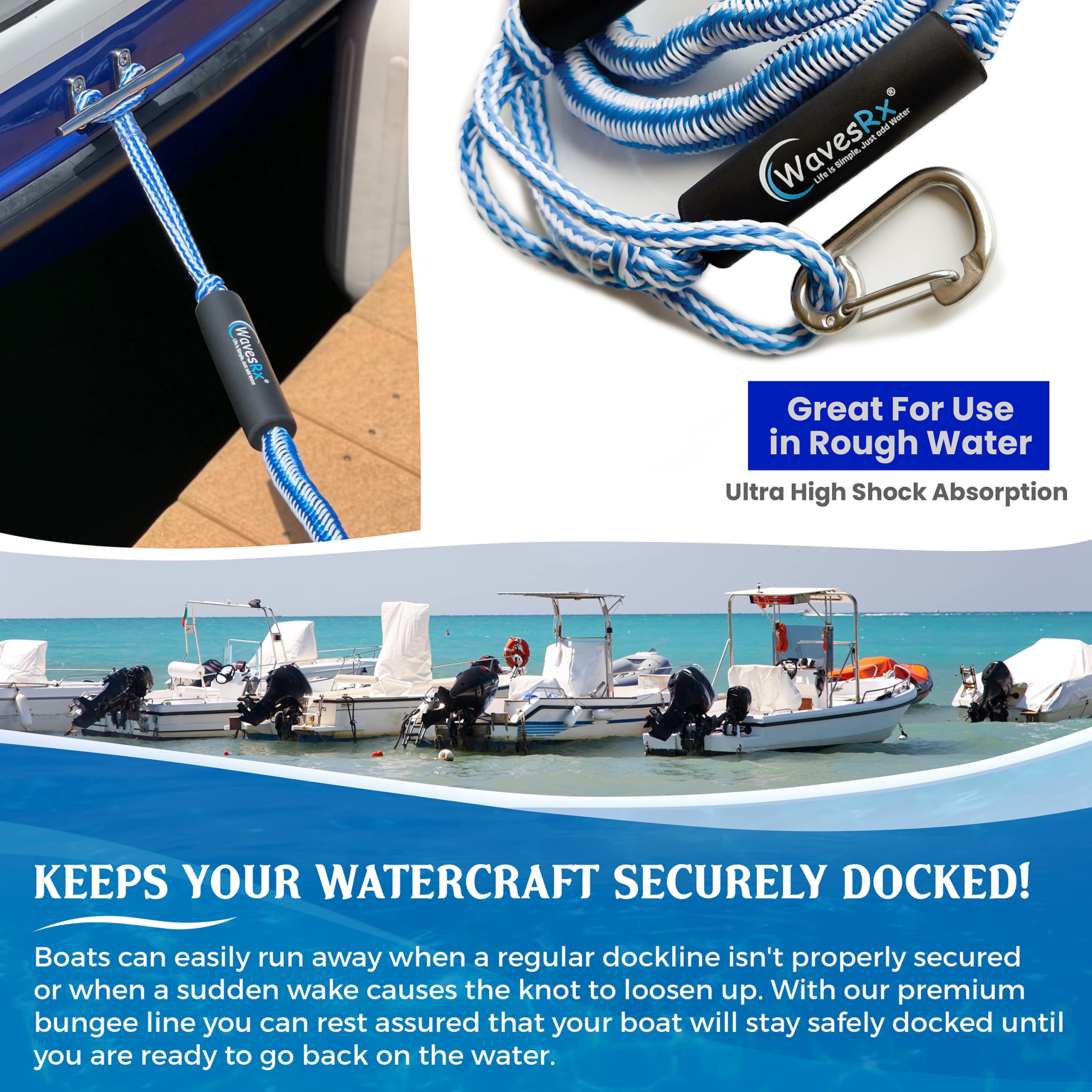 Snapklik.com : WAVESRX DockingPal - Premium Bungee Dock Line For Boats ...