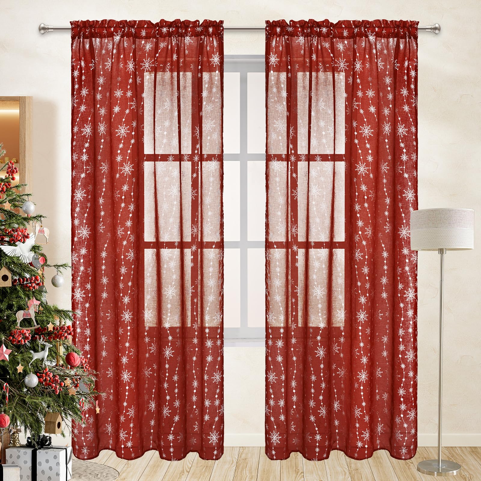 Amazon.com: Yinhua Red Christmas Sheer Curtains for Living Room ...