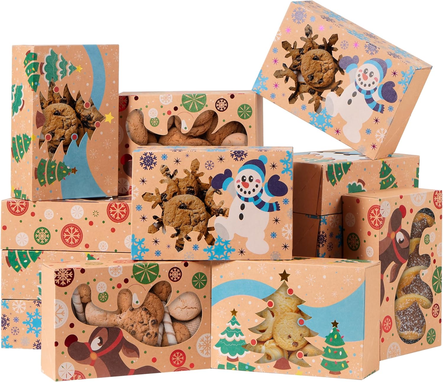 Amazon.com: JOYIN 12 Foiled Kraft Christmas Cookie Boxes with Window 8. ...