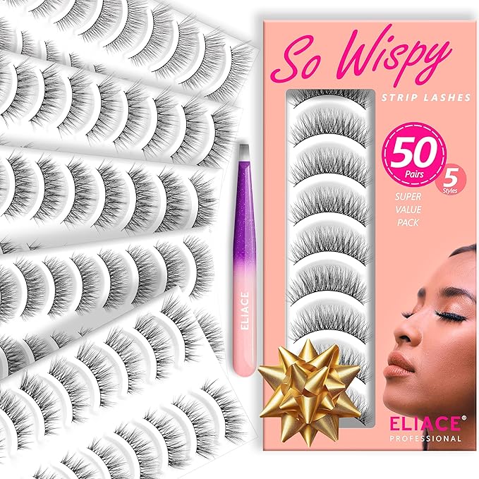 Amazon.com: Eliace Luxurious 50 Pairs 5 Styles Cat Eye Lashes Wispy ...