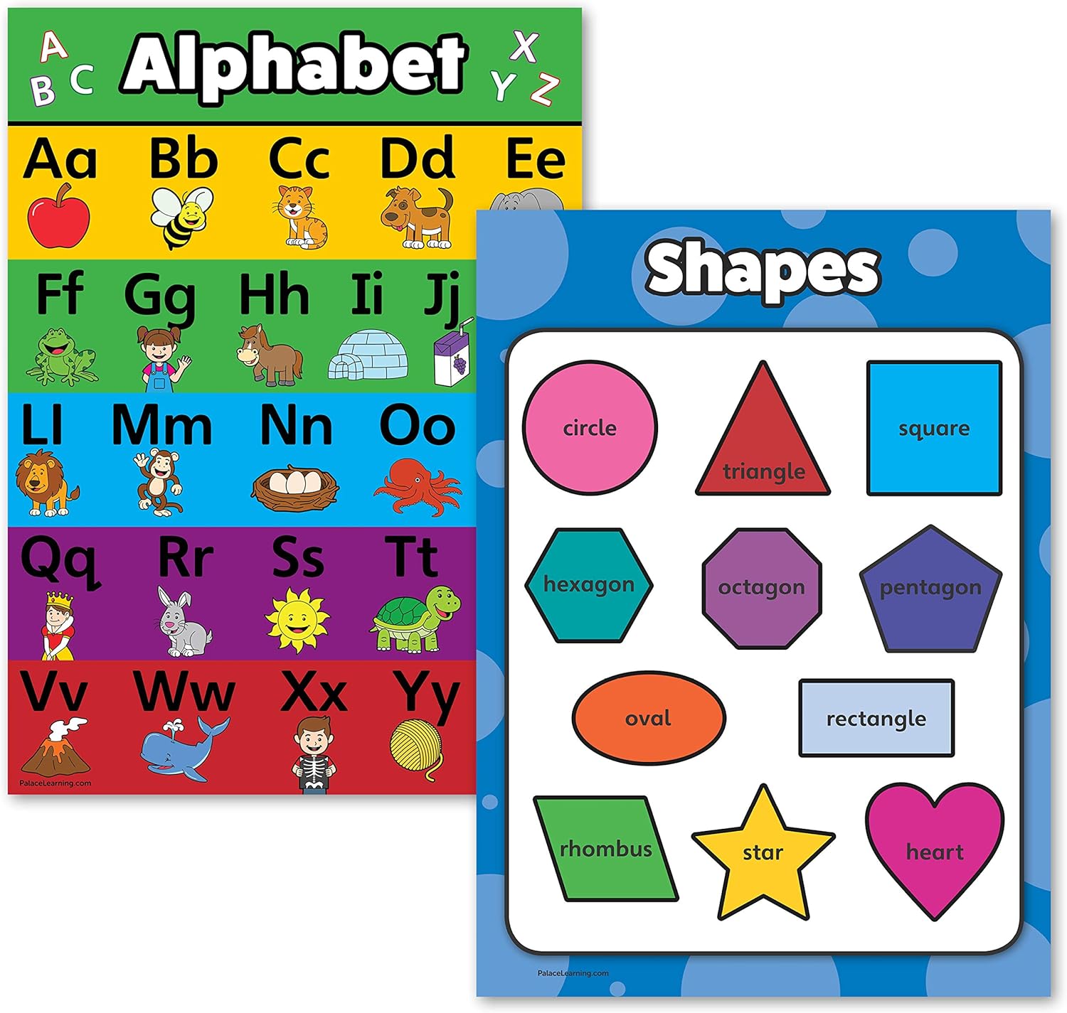 2 Pack - ABC Alphabet & Shapes Poster Set (Laminated, 18" x 24 ...
