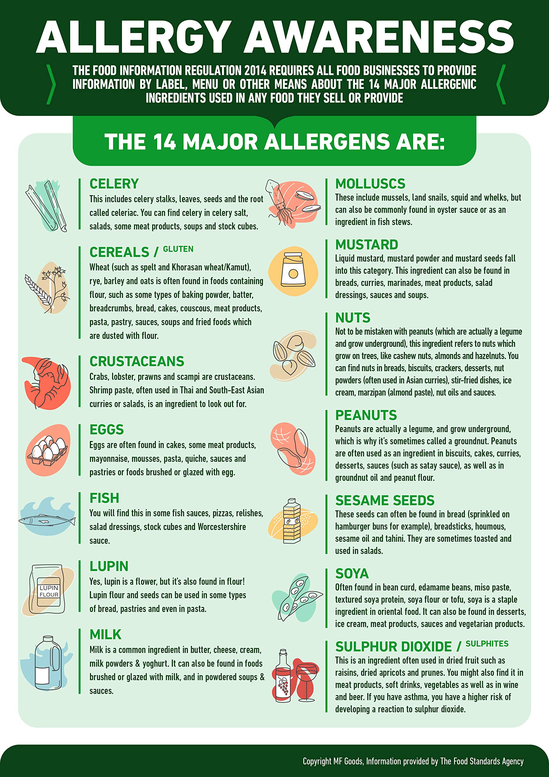 Food Allergy Awareness Sign Poster A4 Laminated 297mm X 210mm ...