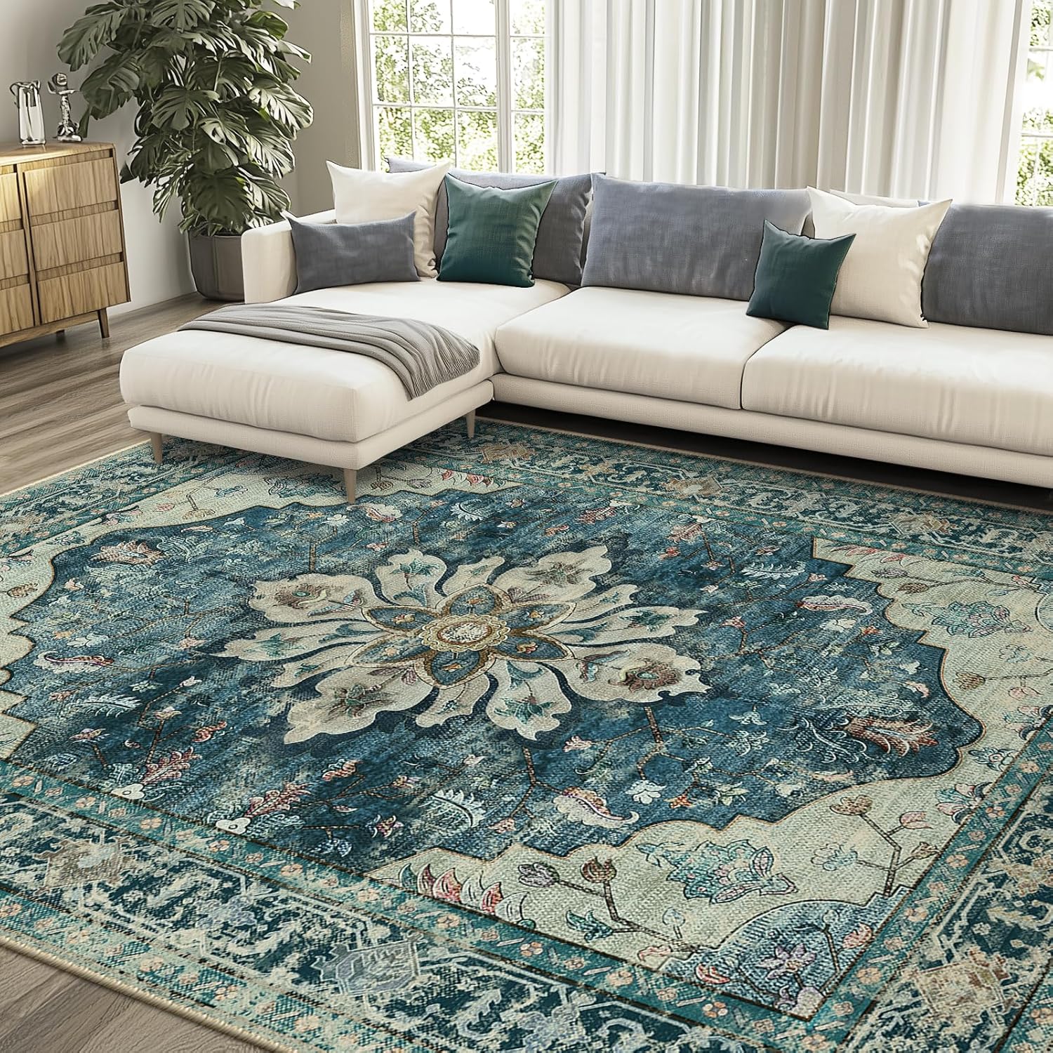 Amazon.com: RELEANY Area Rugs 8'x10' Washable Non-Slip, Floral Vintage ...