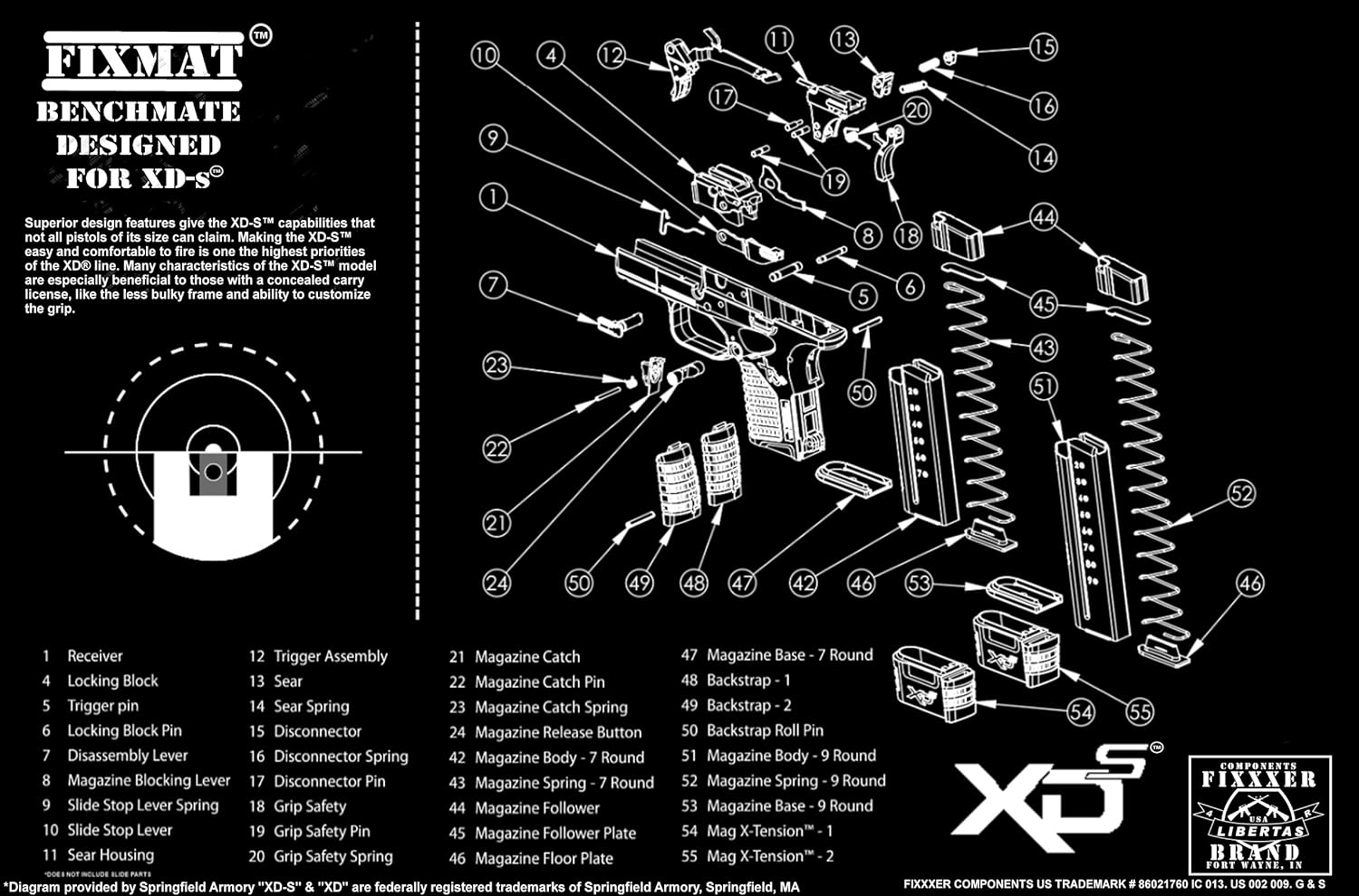 Springfield XDs Diagram FIXMat BenchMate 11 X 17 Handgun Cleaning Mat