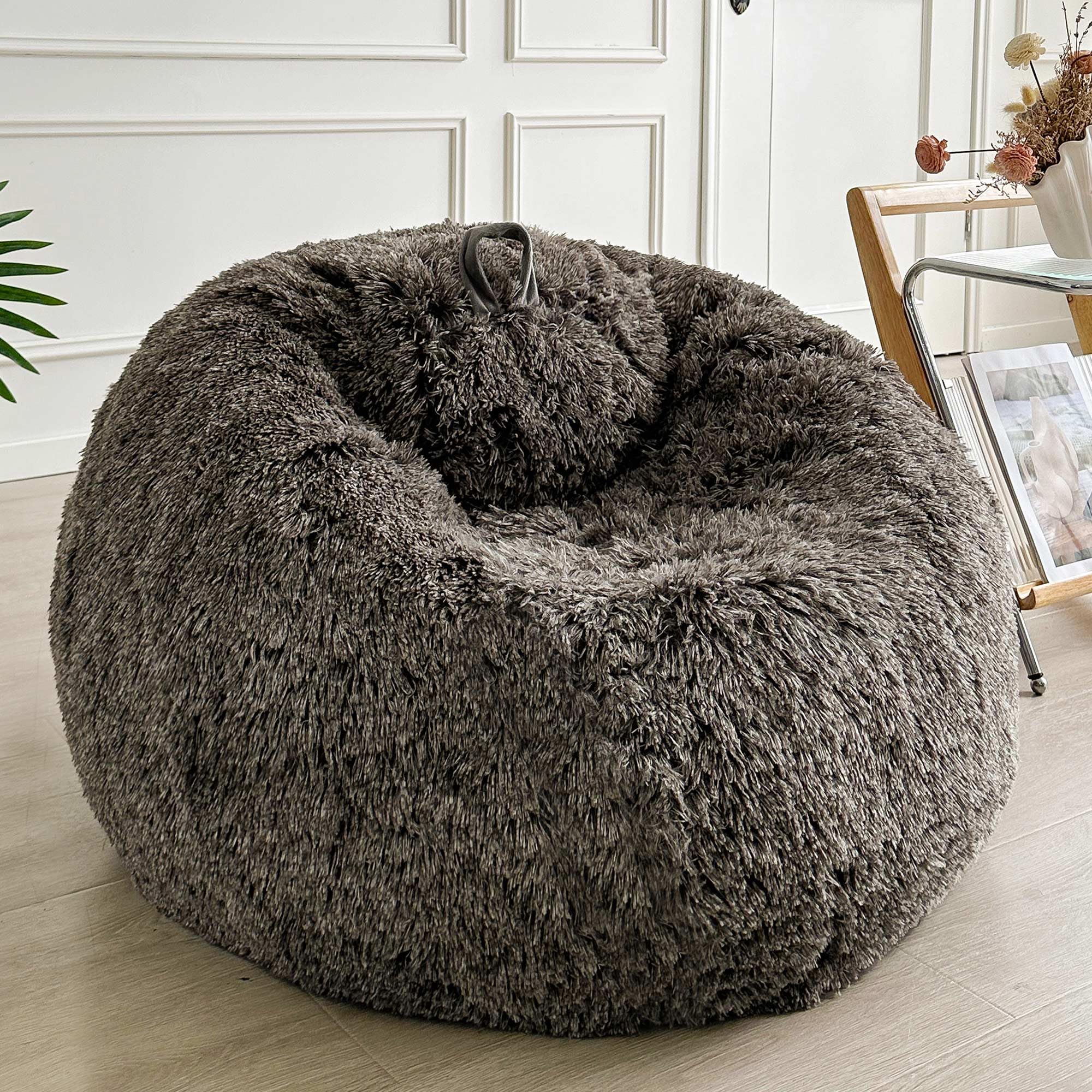 LIFEREVO Fluffy Bean Bag Chair Cover (No Filler), Soft Faux Fur Stuffed ...