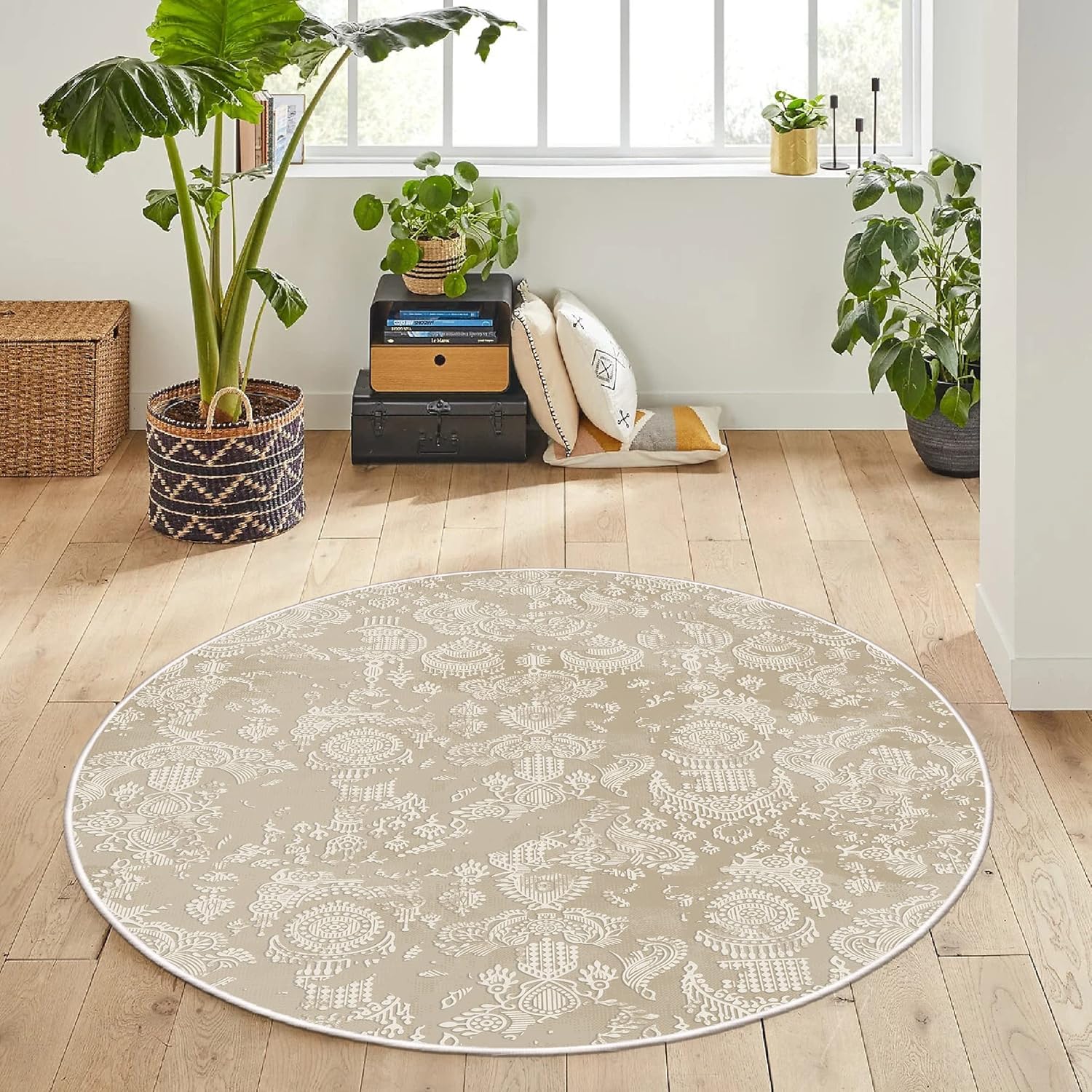 HomeNette Machine Washable Round Rug, 80 cm Non Slip, Non Shedding ...