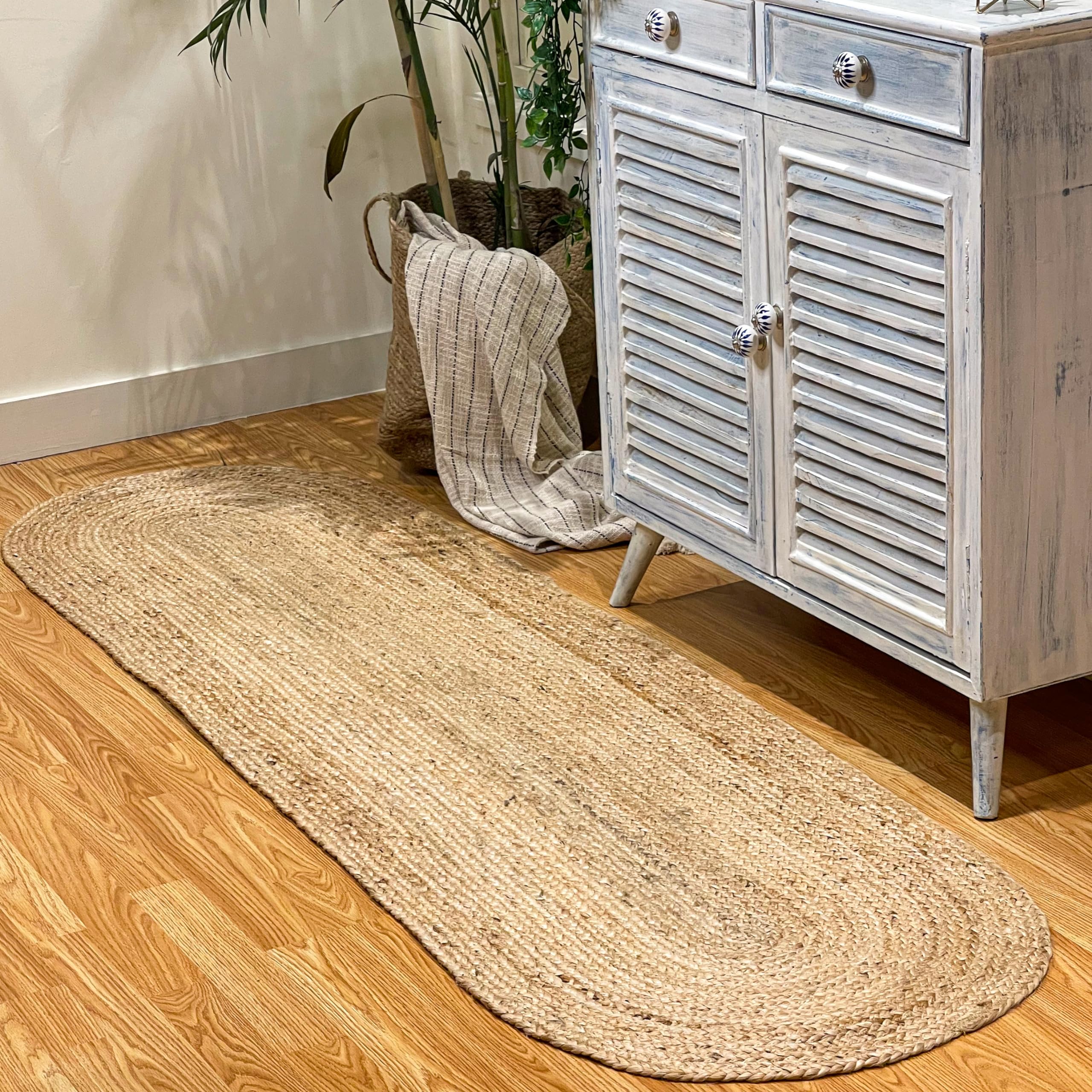 Chardin home Jute Braided Boho Oval Runner Rug 2 x 7 ft, Natural Jute ...