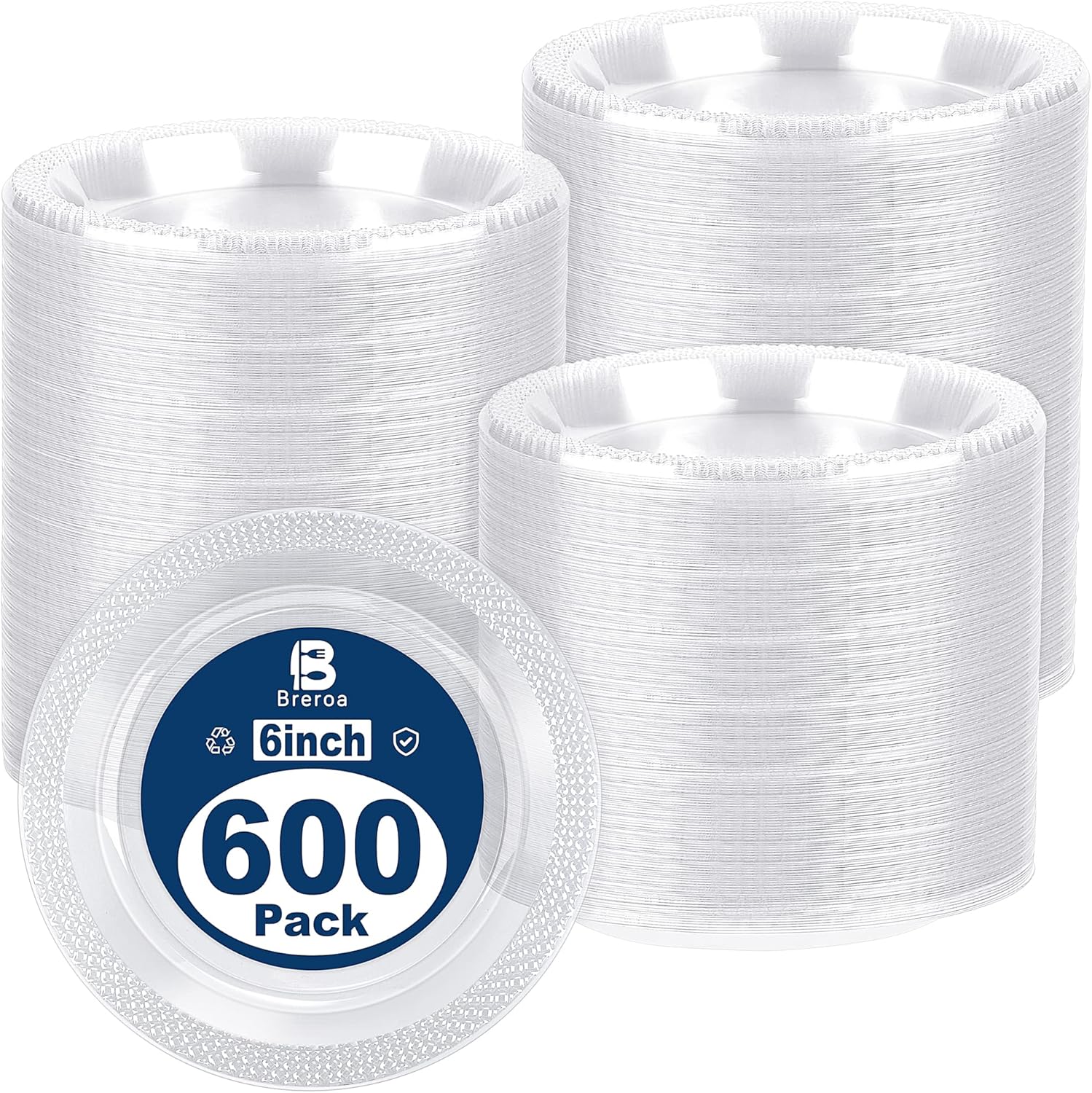 Amazon.com: Breroa 600 Pieces Clear Plastic Plates 6 Inch Disposable ...