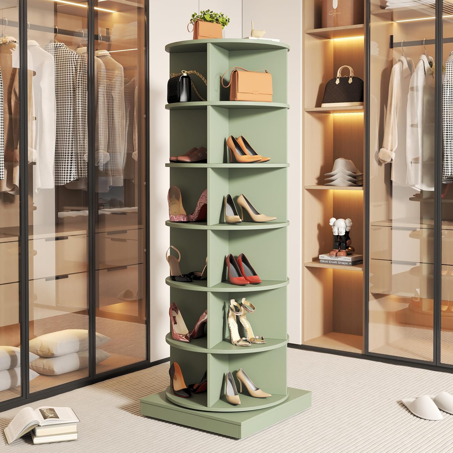 Amazon.com: Goujxcy Rotating Shoe Rack - 6-Tier 360 Revolving Storage ...