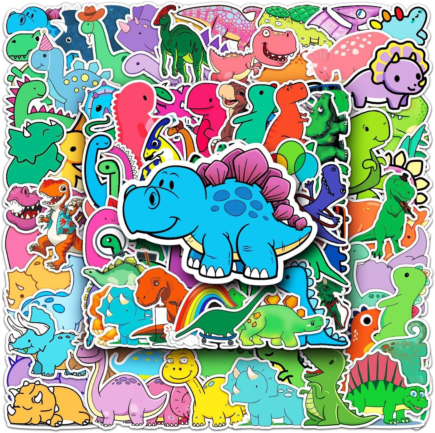 Amazon.com: 100Pcs Cartoon Dinosaur Stickers, Waterproof Vinyl Stickers ...