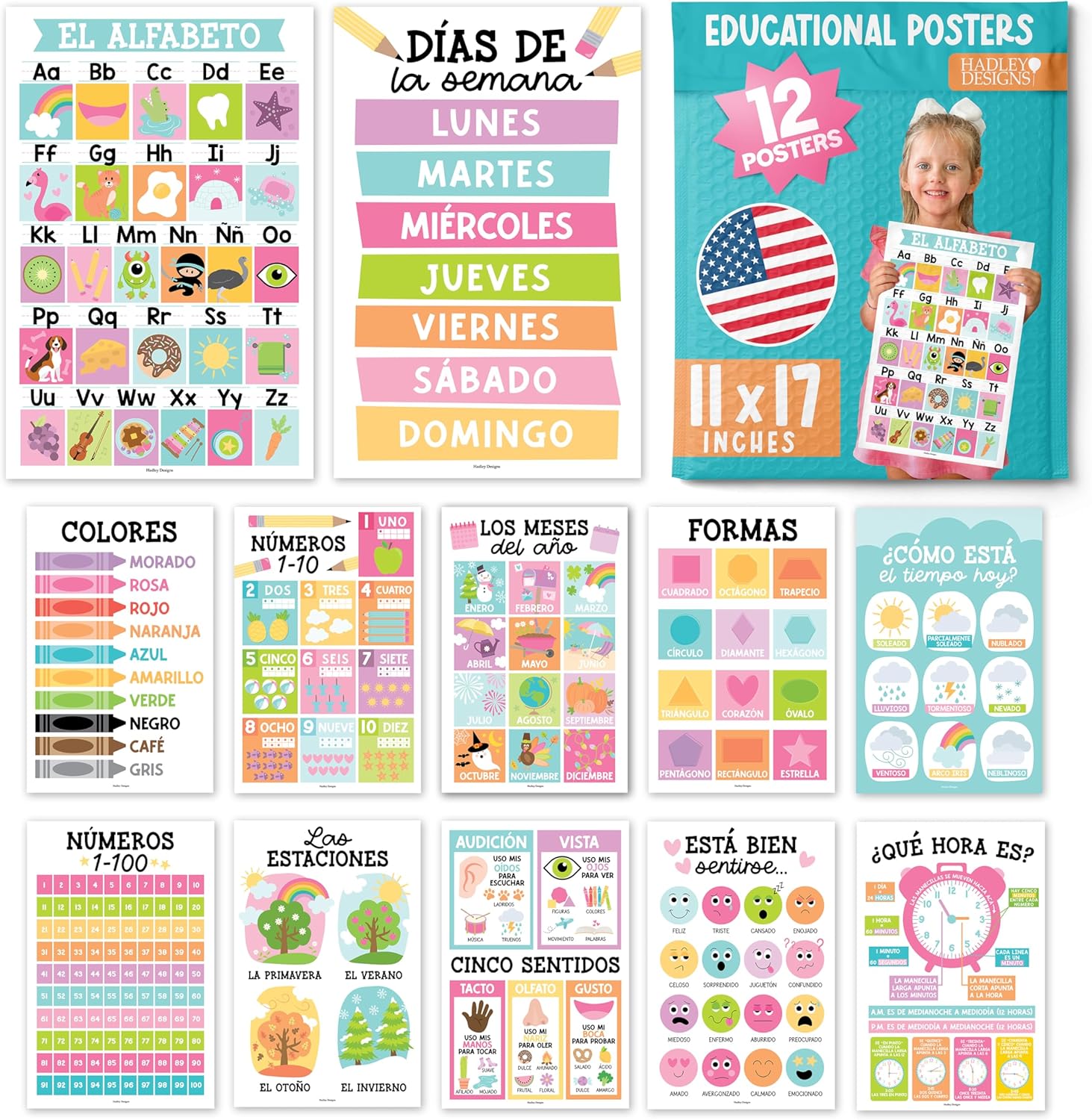 Amazon.com: Hadley Designs Spanish Classroom Decorations - 12 Spanish ...