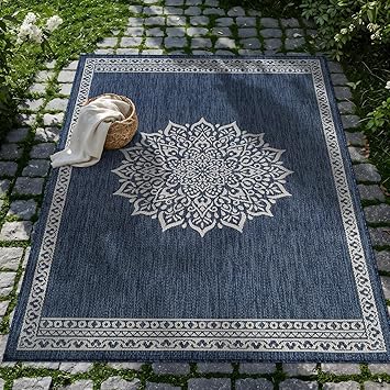 CAMILSON Outdoor Rug 5x7 Medallion Blue Modern Area Rugs for Indoor and ...