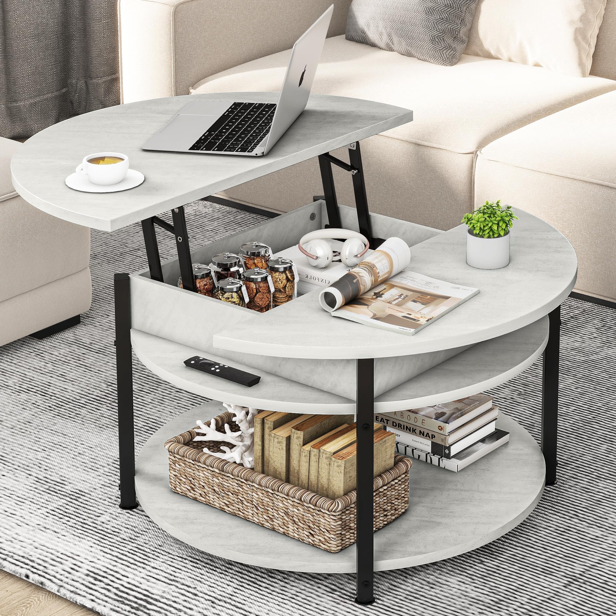 Amazon.com: DWVO Round Coffee Table with Storage, Lift Top Coffee Table ...