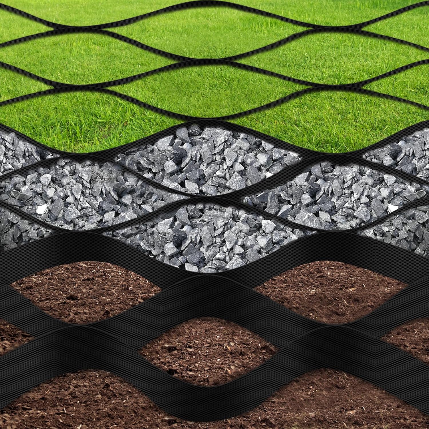 2" Thick Gravel Ground Grid, Large Geogrid Driveway Stabilization Grids ...