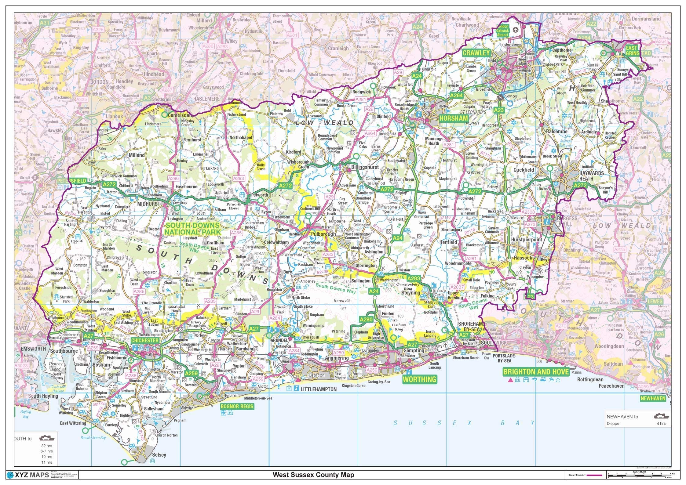 West Sussex County Map-Paper : Amazon.co.uk: Stationery & Office Supplies