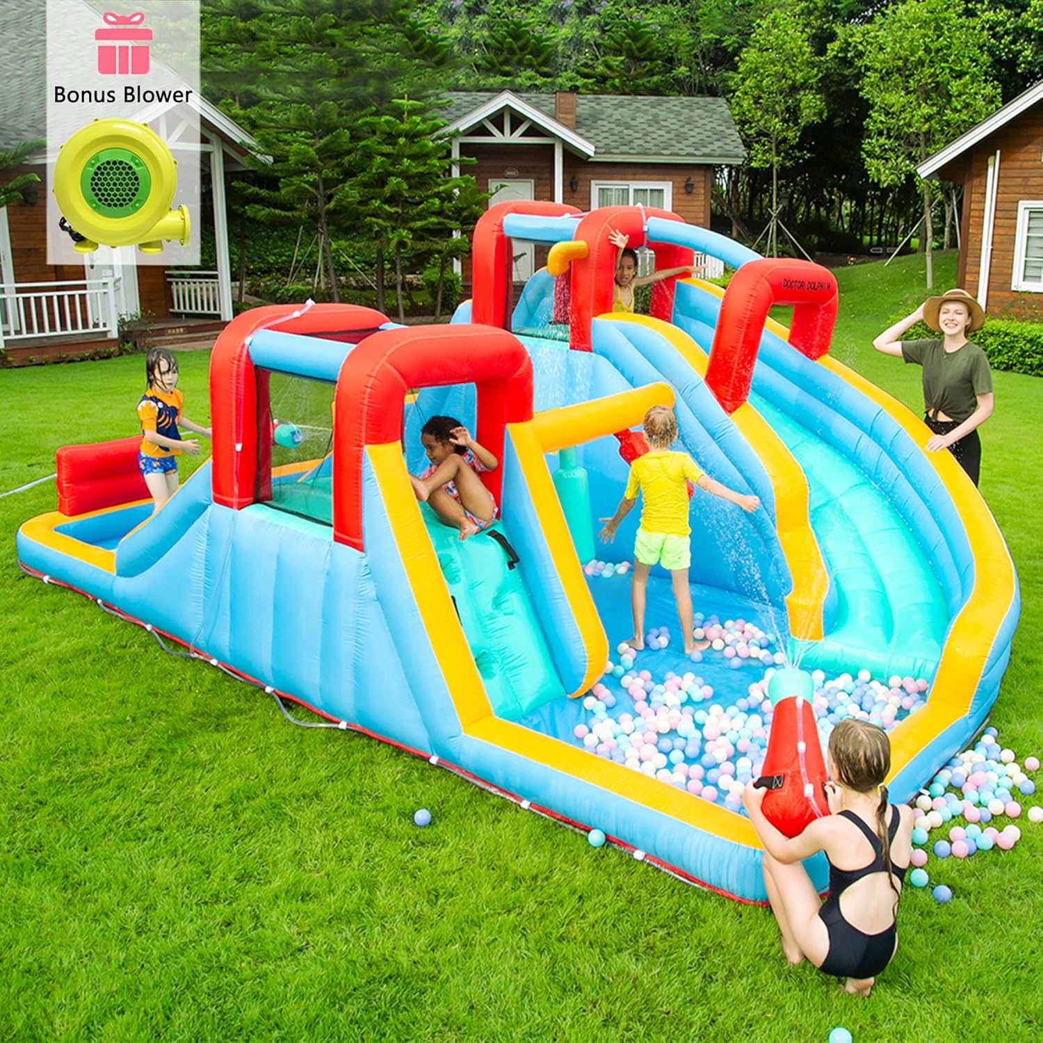Amazon.com: HECCEI Giant Inflatable Water Bounce House with Trampoline ...