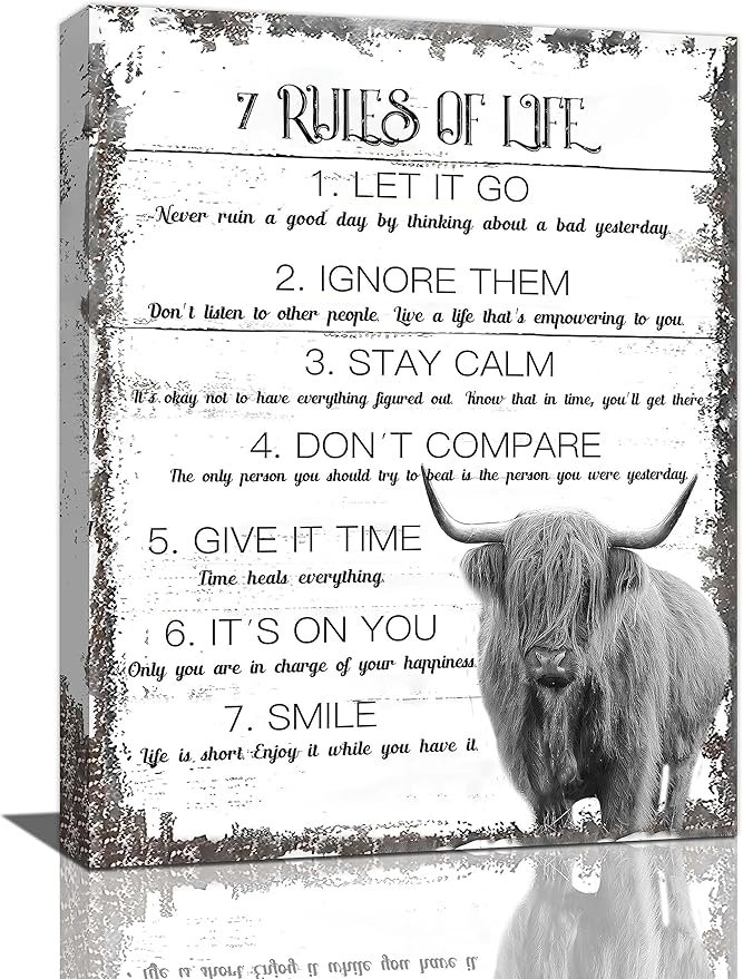 Amazon.com: Beynepe Inspirational Highland Cow Wall Art Black and White ...