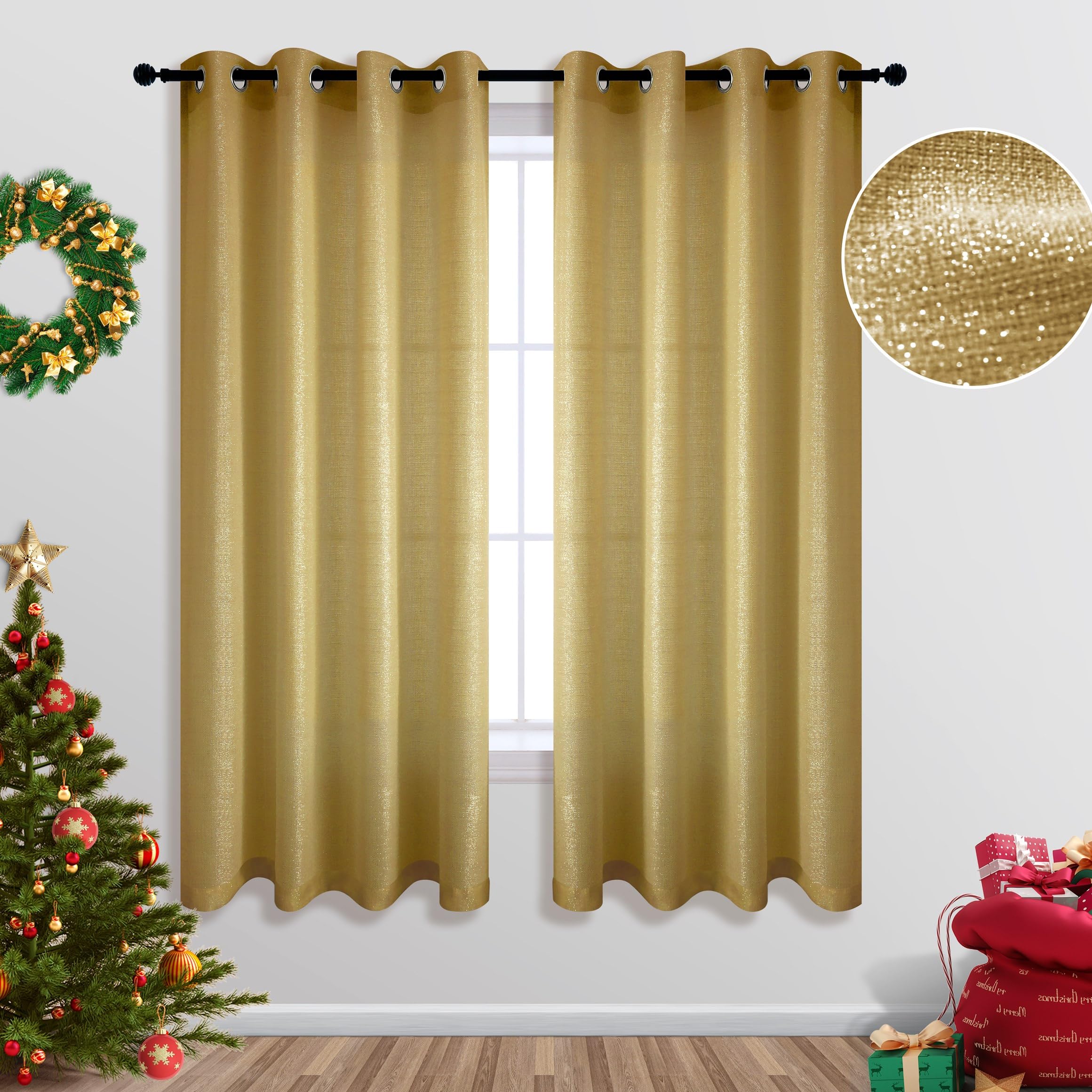 Amazon.com: KOUFALL Metallic Gold Curtains for Bedroom,Luxury Home ...