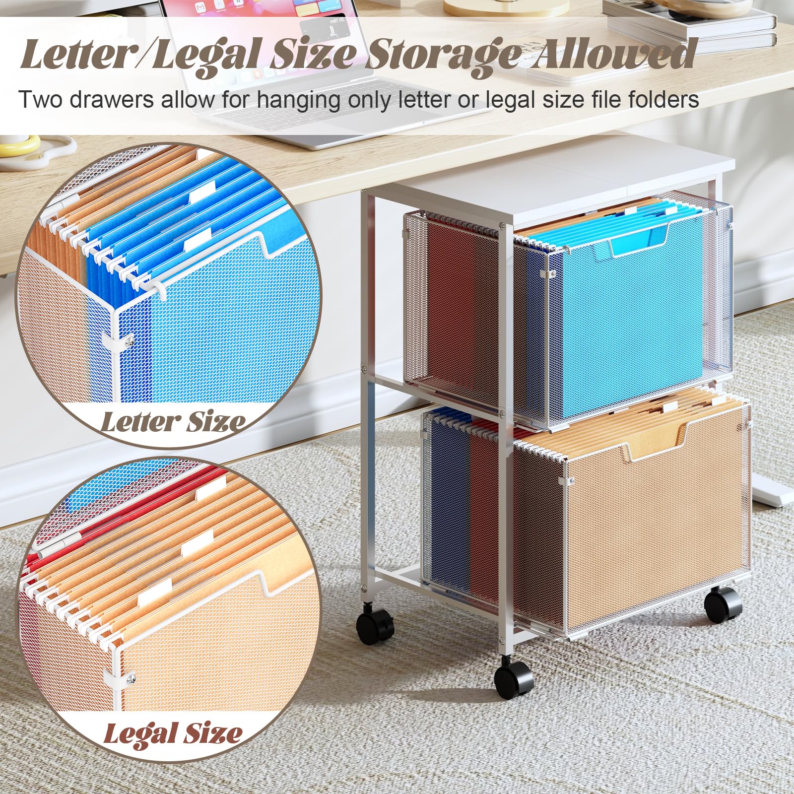 Snapklik.com : Letter/Legal Rolling File Cabinet Cart,White 2 Drawers ...
