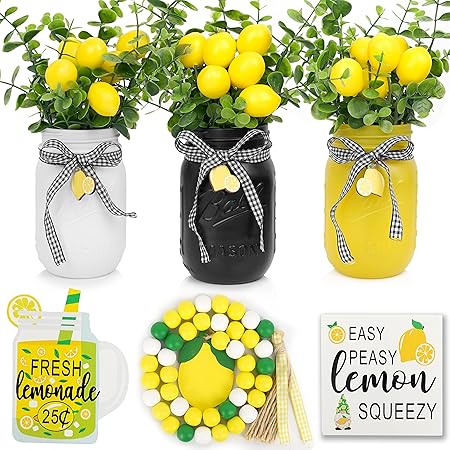 Amazon.com: 4 Pack Lemon Mason Jar Table Centerpiece, Artificial Lemon ...