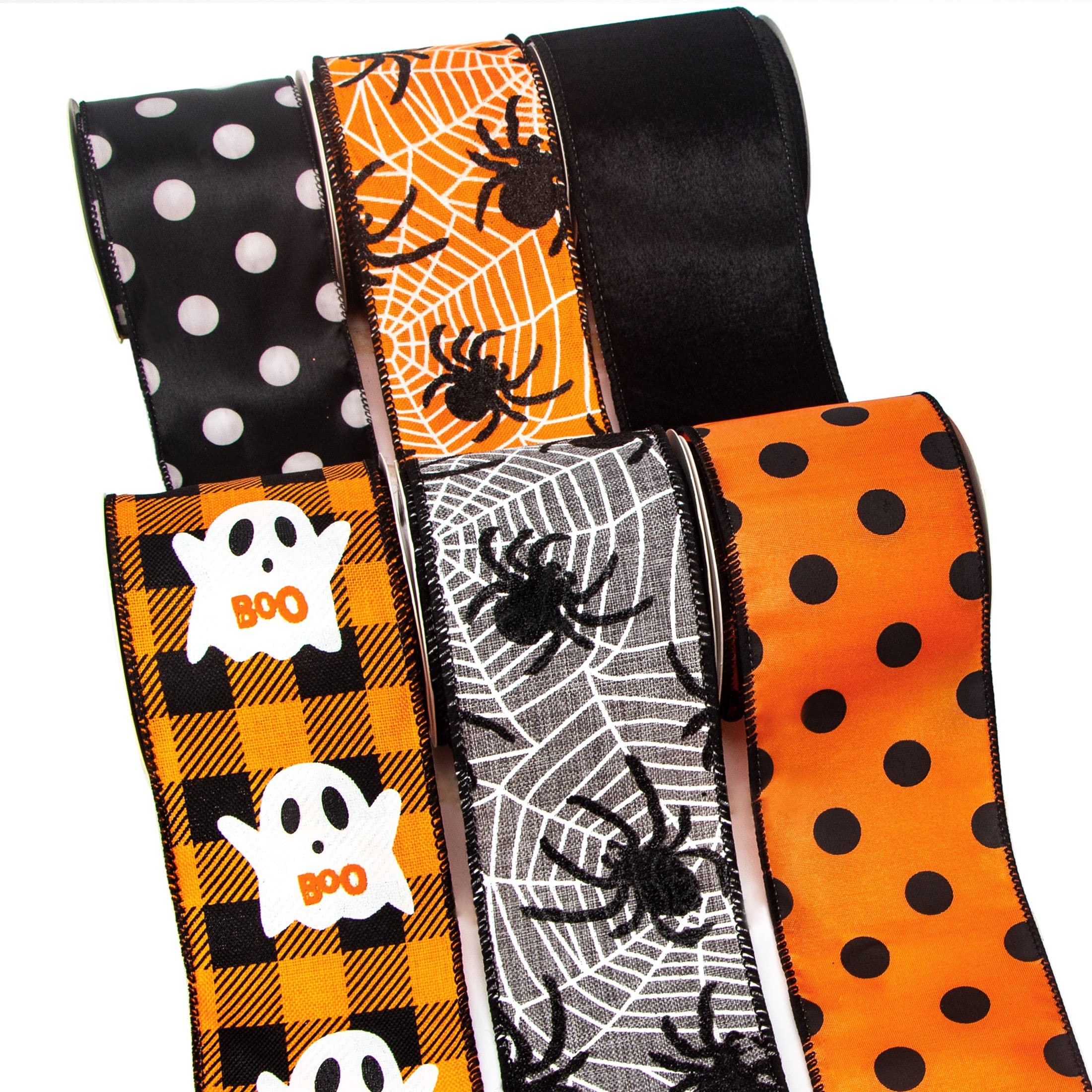 Amazon.com: Ribbli Halloween Ribbon Wired,6 Rolls Orange and Black ...