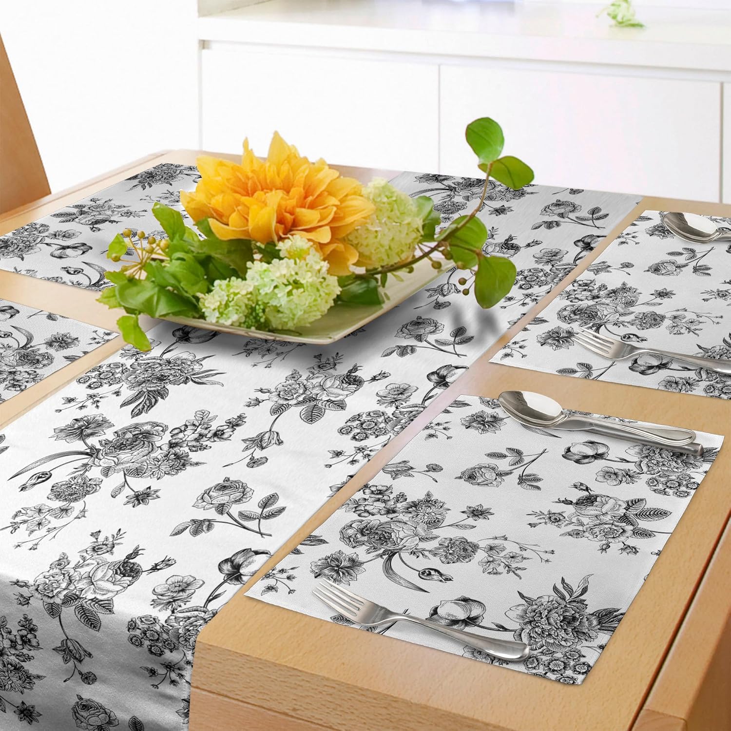 Amazon.com: Ambesonne Black and White Table Runner & Placemats, Vintage ...