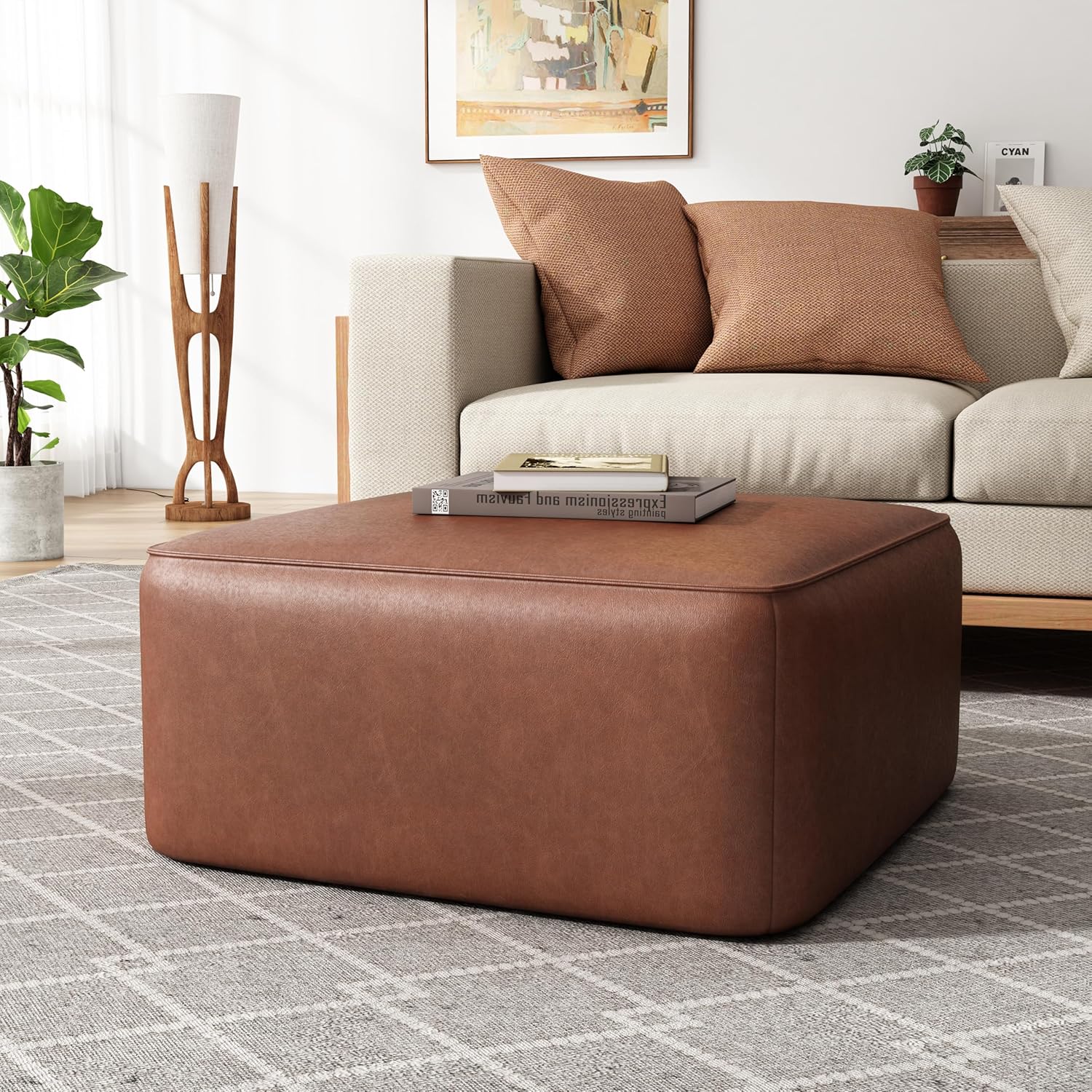 Amazon.com: ALYIAMXL Square Ottoman with Storage,Modern PU Leather ...