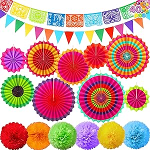 Amazon.com: JOYIN Fiesta Paper Fan Party Decorations Set, 40 PCS Cinco ...